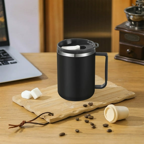 Cevemin 430ML Stainless Steel Coffee Tea Cup with Push Lid - Double ...