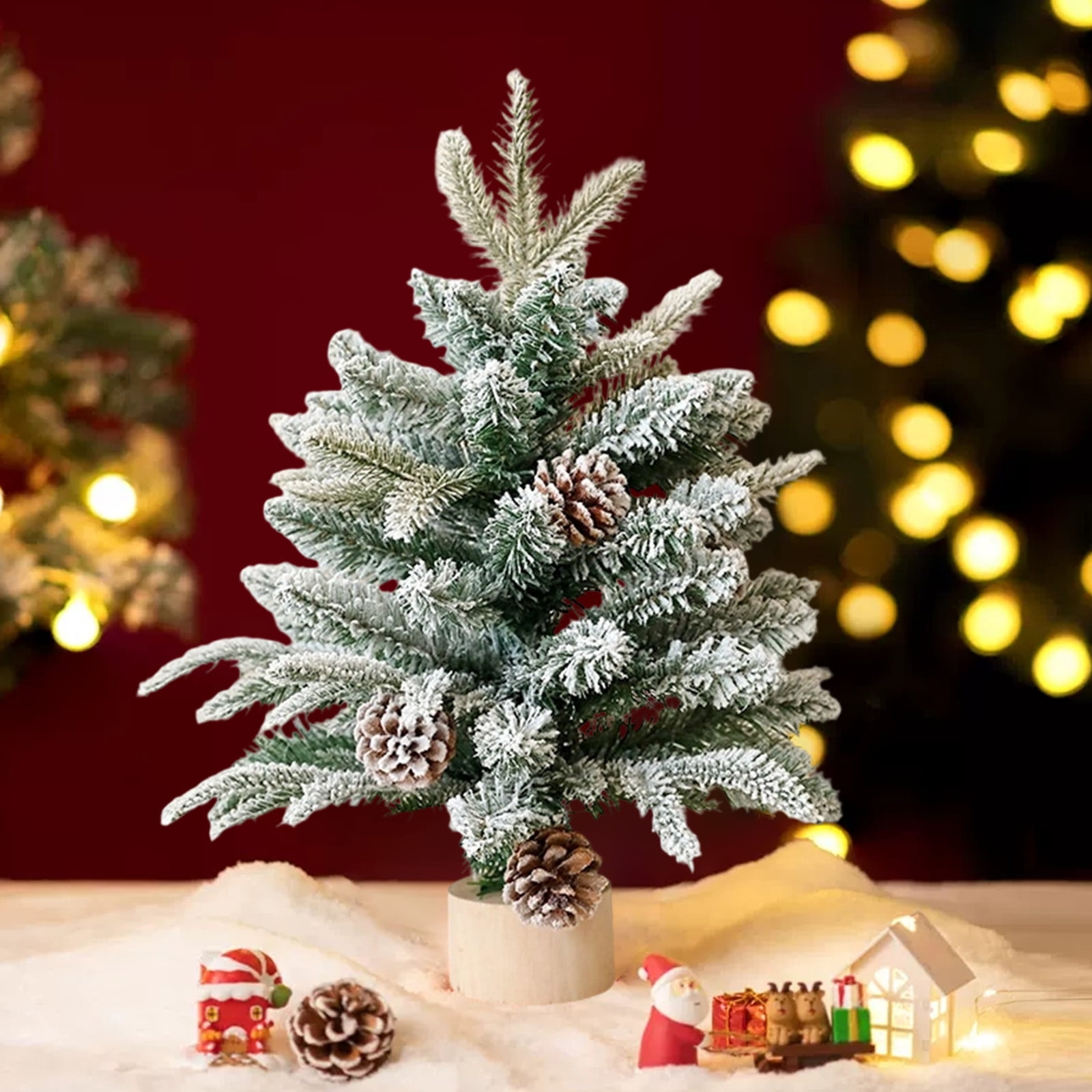 Cevemin 45cm Desktop Cedar Christmas Tree with Pine Cones - Snow ...