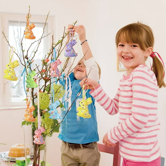 Cevemin 6 Pcs Easter Bunny Hanging Decorations - DIY Painted Simulation ...
