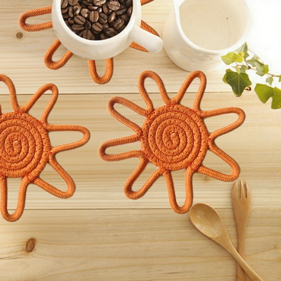 Cevemin 6 Pcs Sunflower Cottons Rope Placemats - Semi Handmade Heat ...