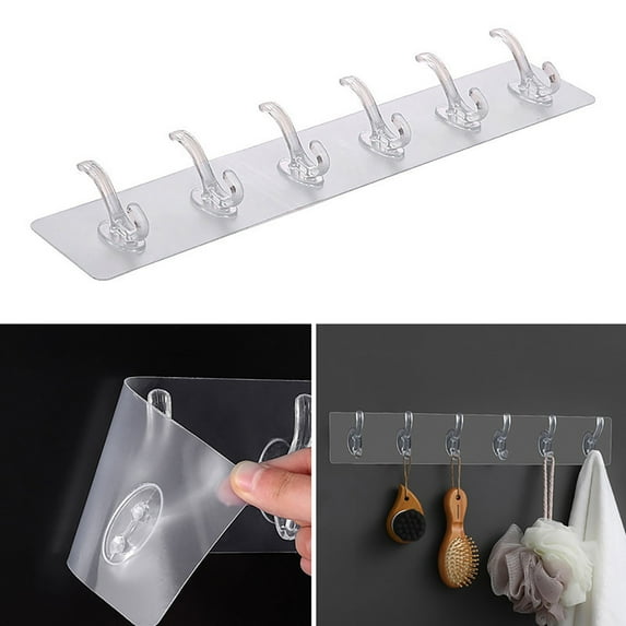 Cevemin 6 Pcs Transparent Non-Marking Strong Adhesive Hooks - Invisible ...