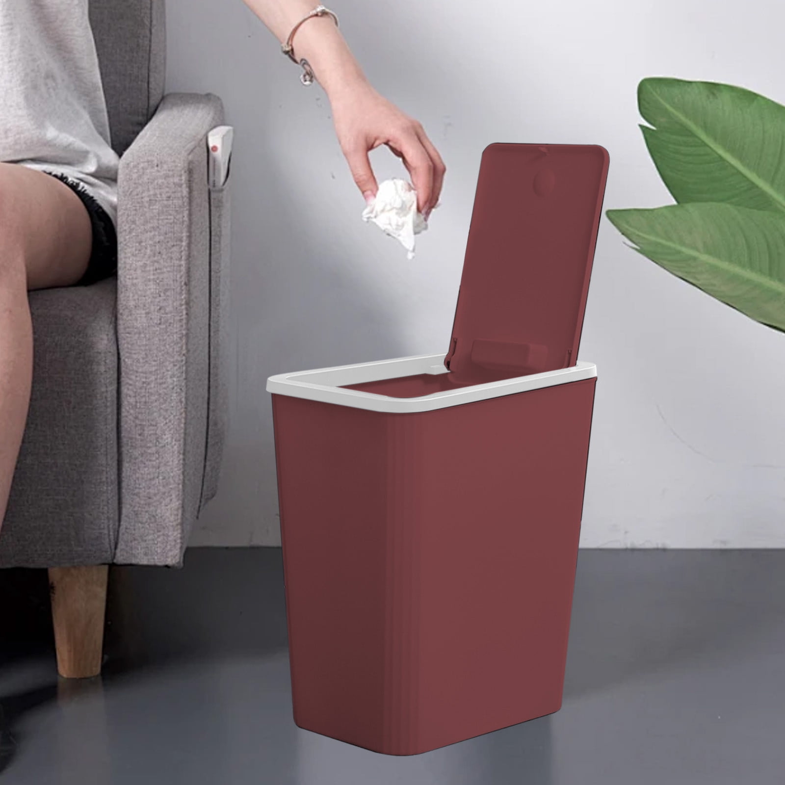 Cevemin Bathroom Trash Can with Lid Garbage Can with Press Lid Plastic ...