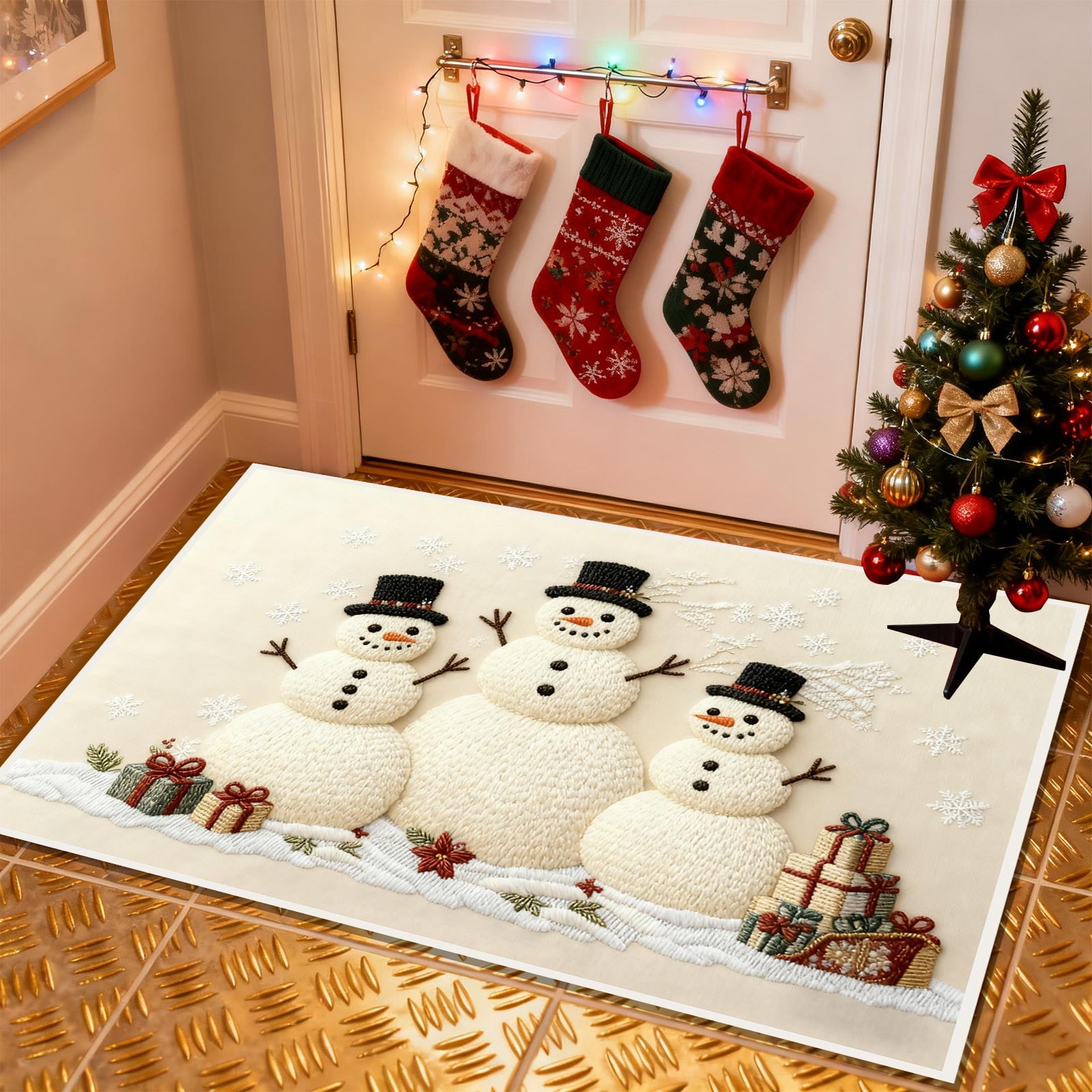 Cevemin Christmas Stereoscopic Embroidery Style Carpet - Non-Slip ...