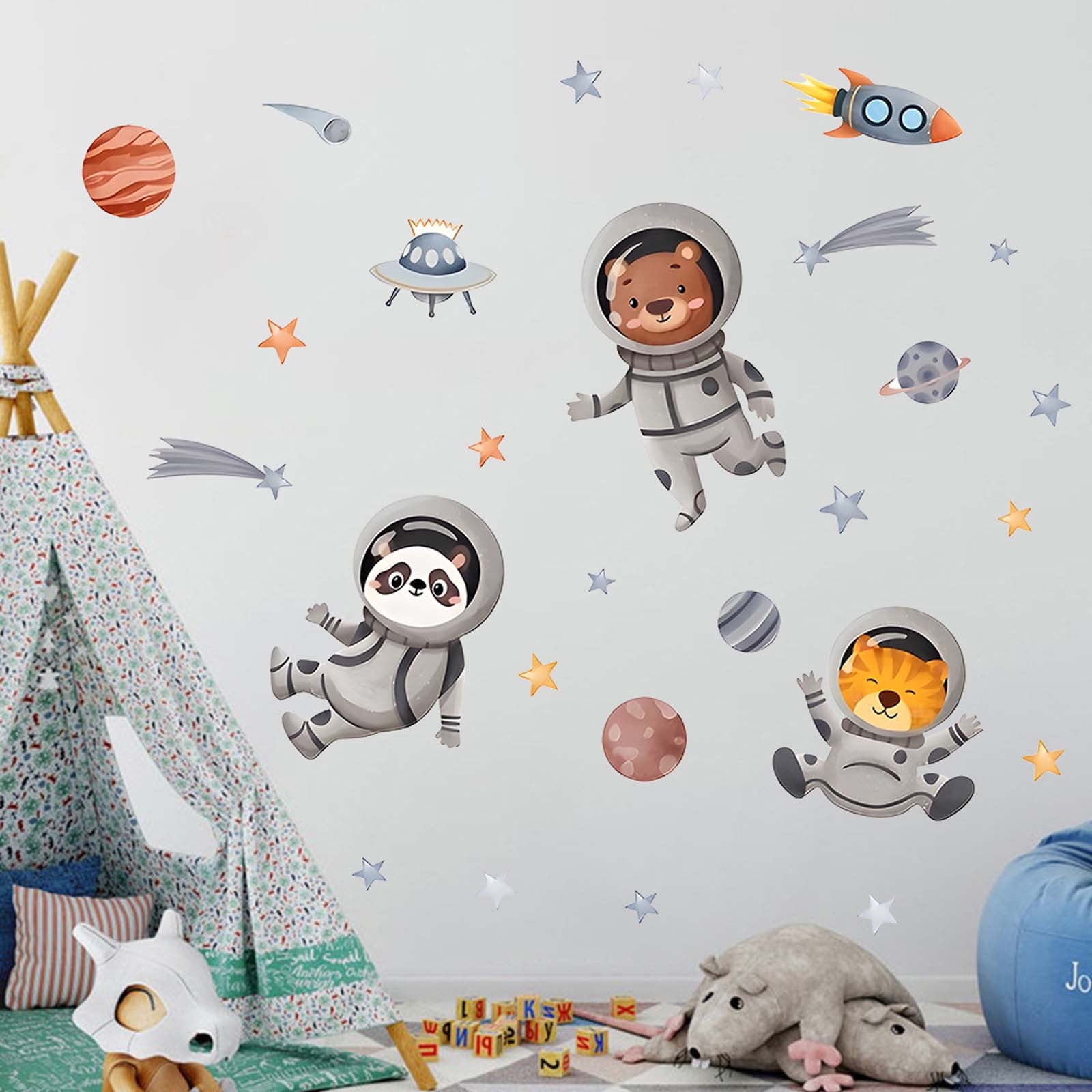 Cevemin Cute Animal Astronaut Wall Stickers for Kids Room - Waterproof ...