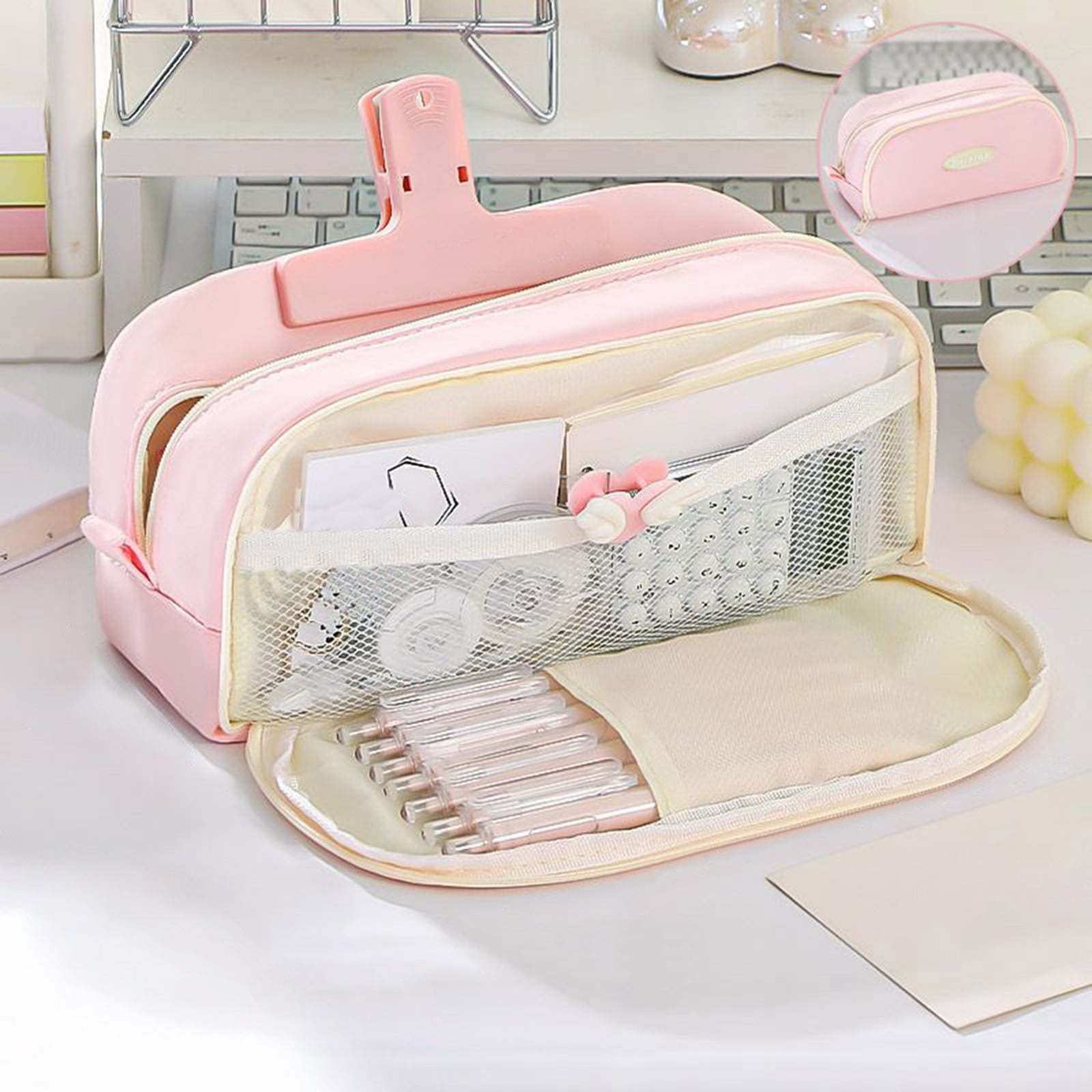 Cevemin Double Layer Double Window Canvas Pen Bag - Large Capacity ...