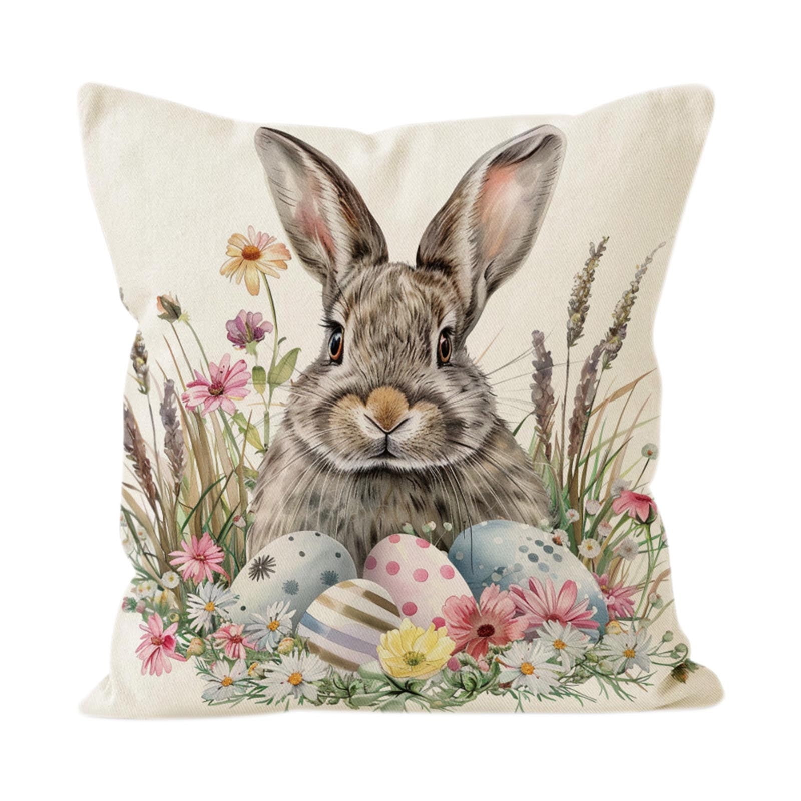 Cevemin Easter Bunny Floral Pillow Cover - Polyester Fiber Decorative ...