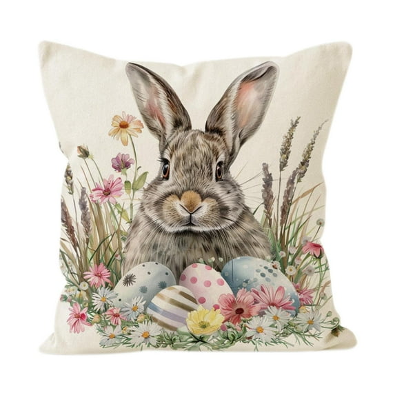 Cevemin Easter Bunny Floral Pillow Cover - Polyester Fiber Decorative ...