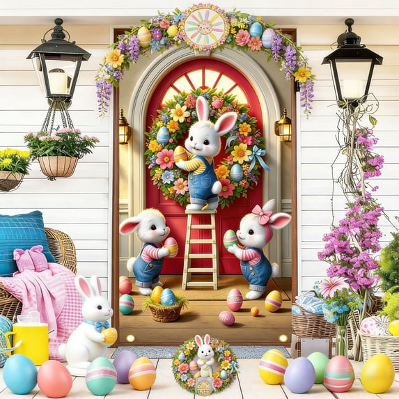 Cevemin Easter Door Cover - Polyester Fabric Door Curtain Hanging Cloth ...