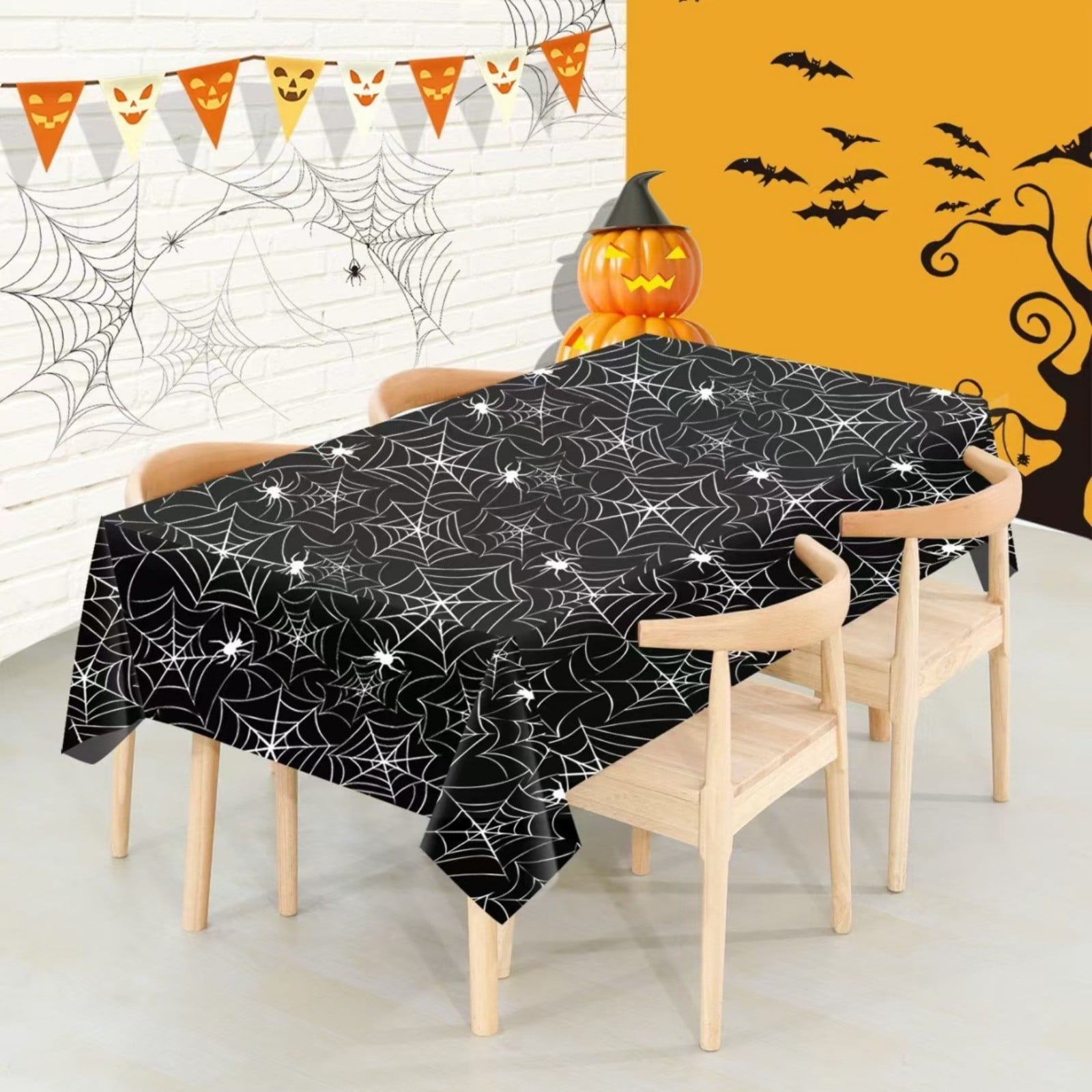 Cevemin Halloween Spider Web Tablecloth - Black Cobweb Design PEVA ...