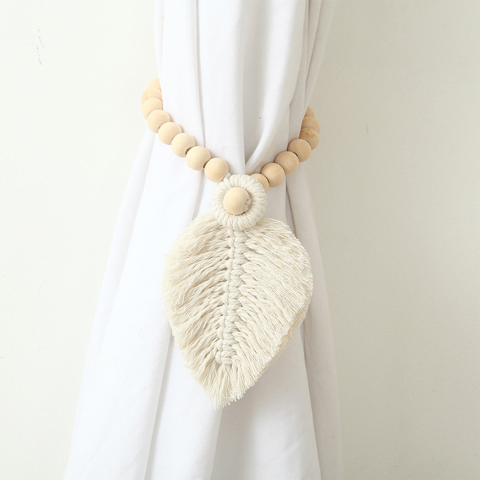 Cevemin Hand-Woven Wooden Bead Curtain Tiebacks with Elegant Leaf ...
