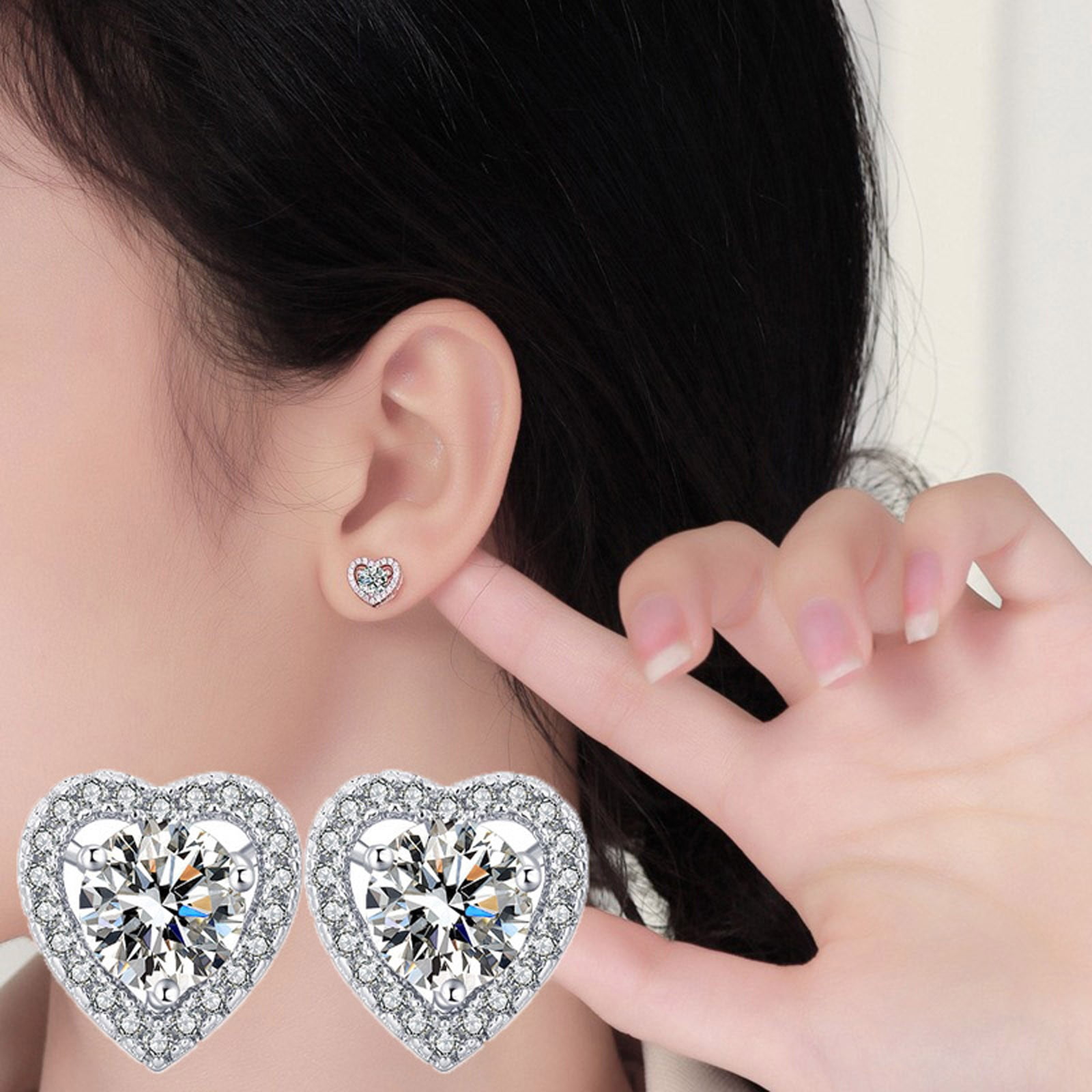 Cevemin Pair of Heart Earrings - Silver Copper Six Claw Earrings for ...