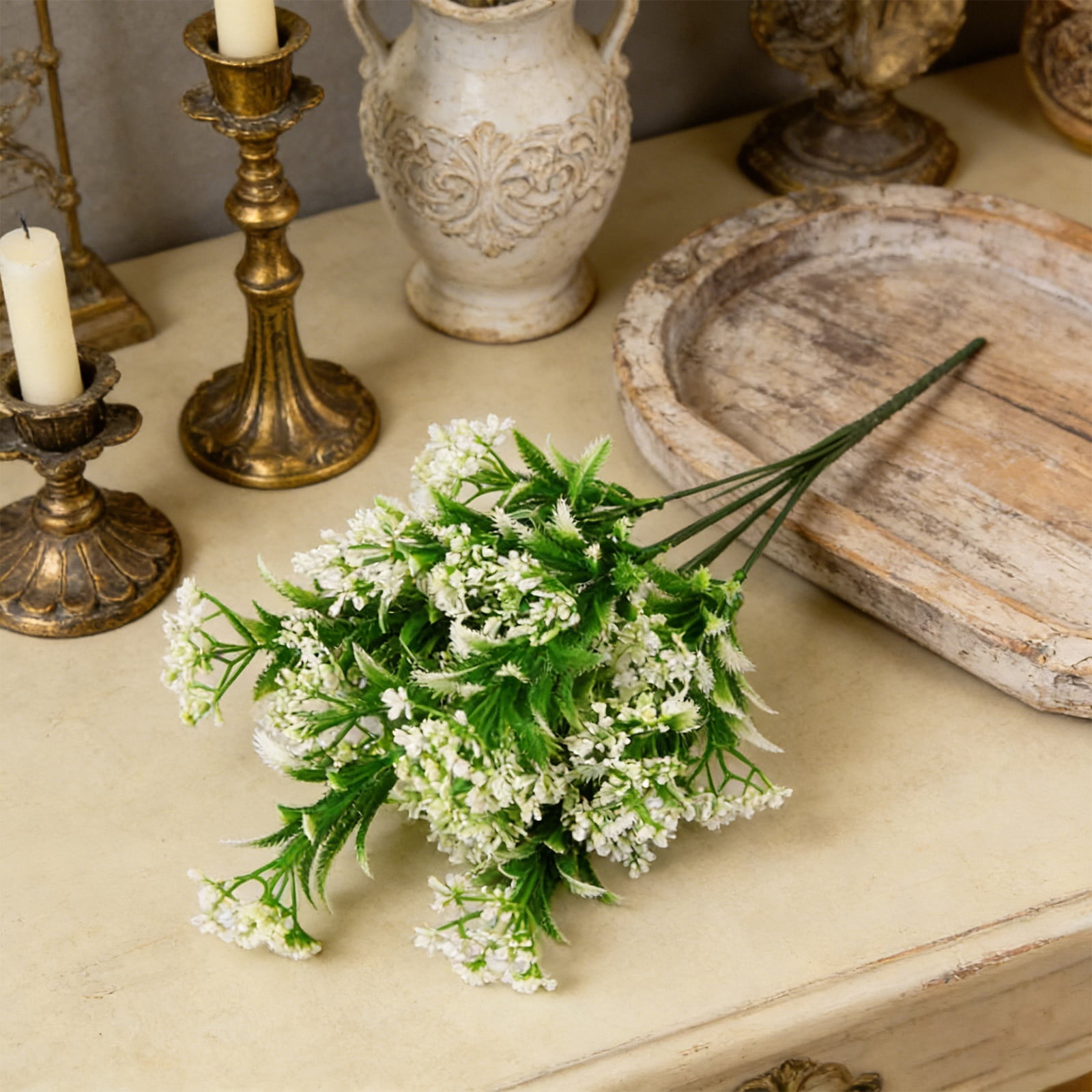 Cevemin Plastic Artificial Gypsophila Flowers - Small Bouquet in White ...