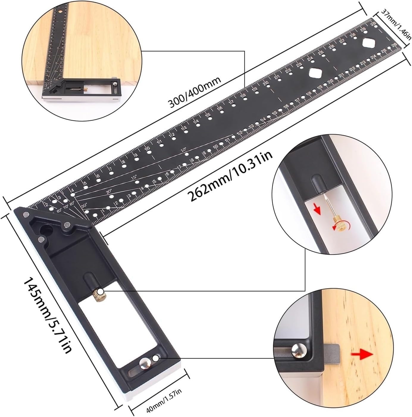 Cevemin Precision Metal Right Angle Ruler with 45/90 Degree Holes ...