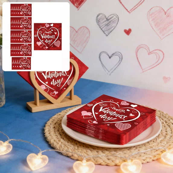 Cevemin Red Heart Valentine's Day Disposable Paper Tableware Set - 9.06 ...
