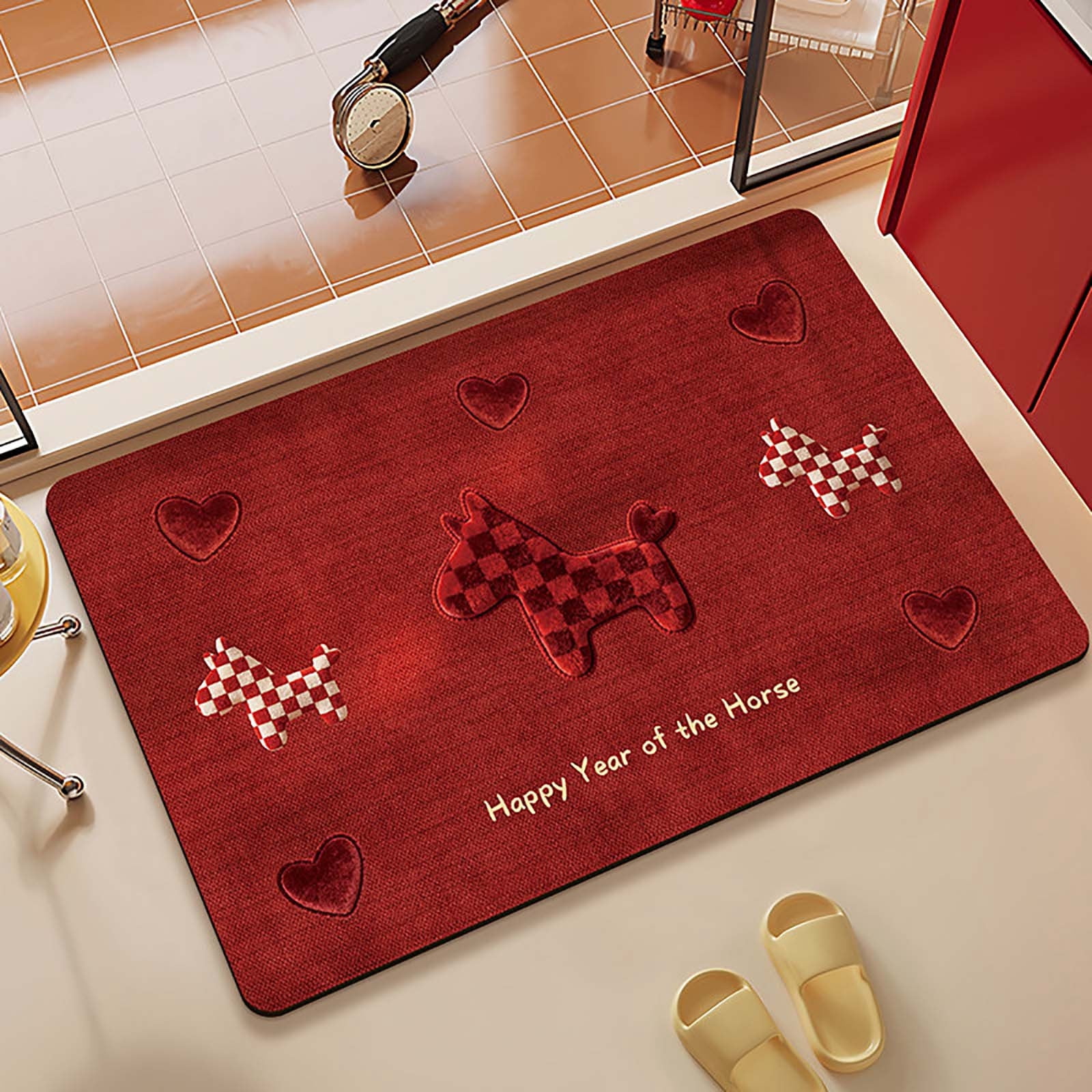 Cevemin Red New Year Horse Doormat - Festive Front Door Entrance Mat ...
