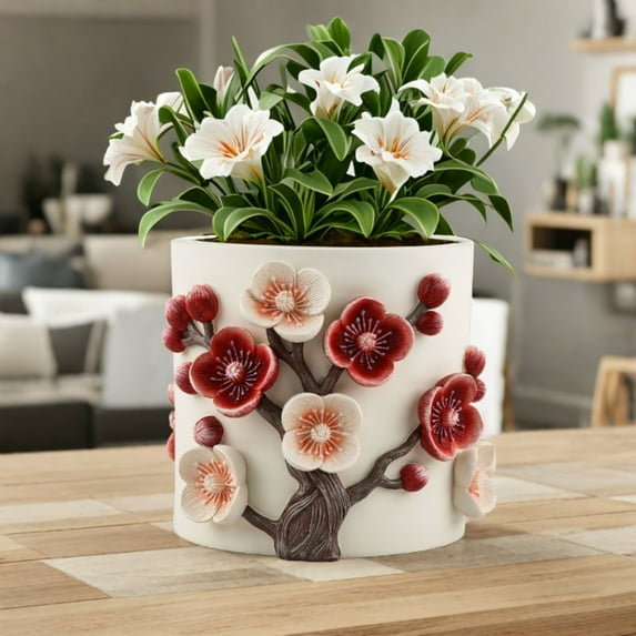 Cevemin Sijunzi 3D Pattern Resin Flower Pot - 5.31 x 5.51 Inch Garden ...