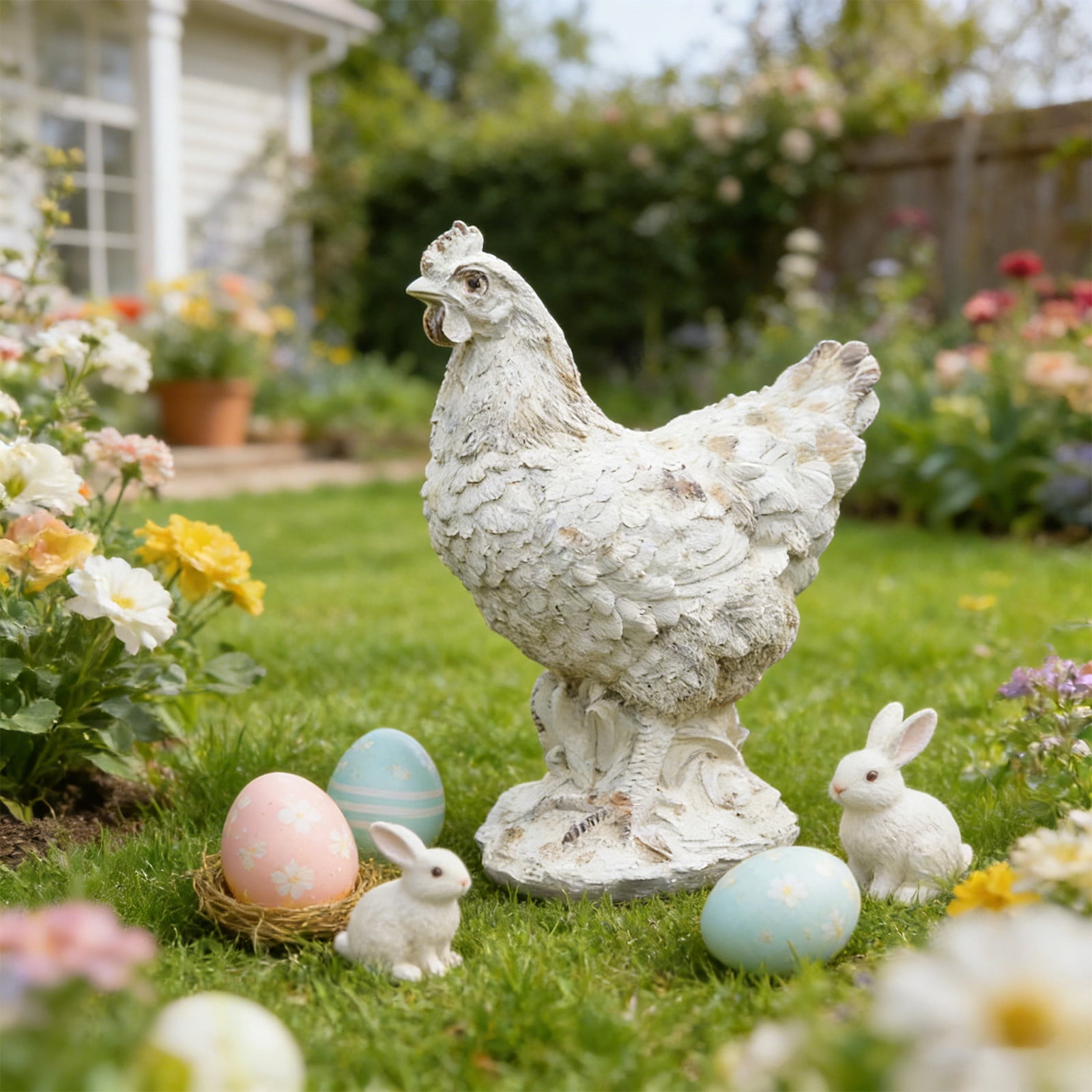 Cevemin Simulated Resin Easter Chicken Figurine - White Resin Animal ...