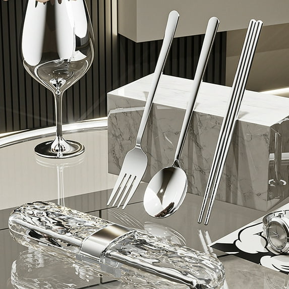 Cevemin Stainless Steel Portable Cutlery Set with Storage Box - Spoon ...