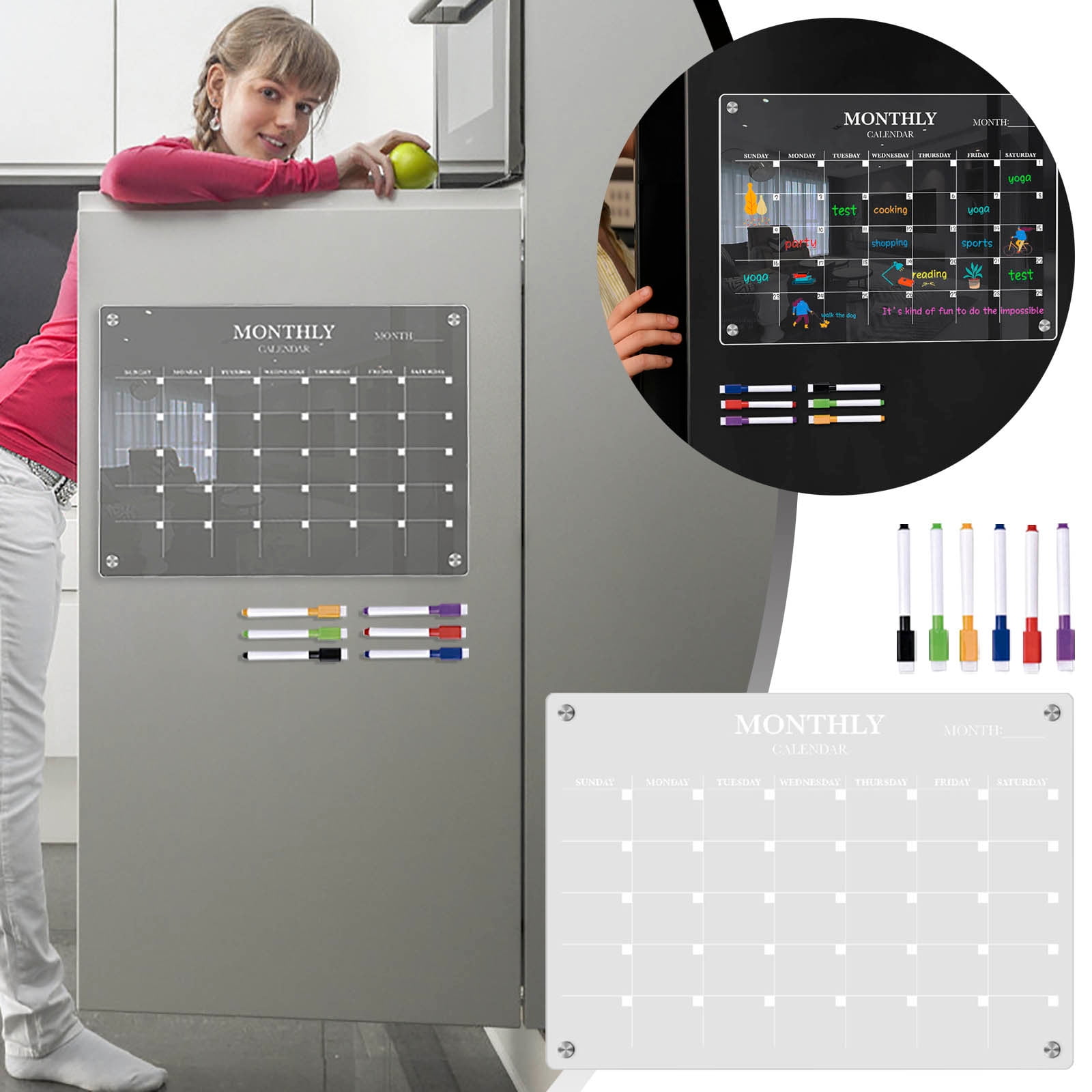 Cevemin Transparent Acrylic Weekly Planner Memo Board with Magnetic ...