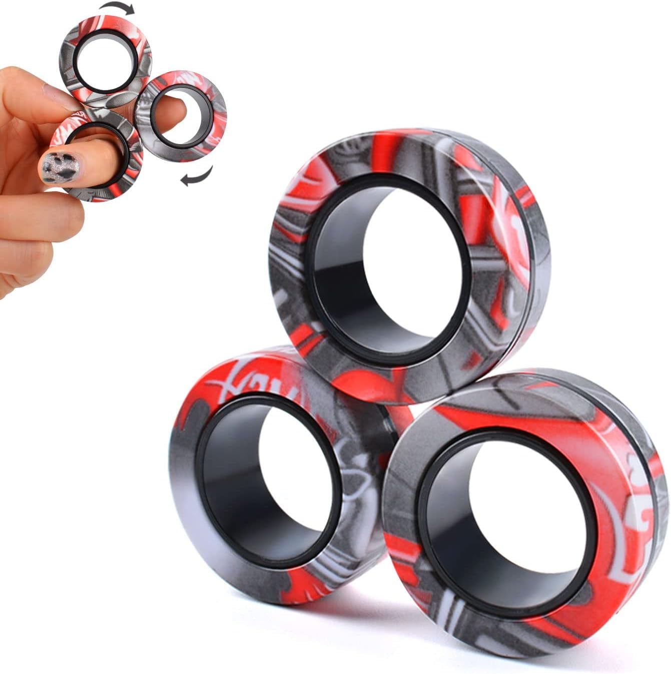 Cevioce 9Pcs Magnetic Rings Fidget Toy Set, ADHD Anxiety Magnetic ...