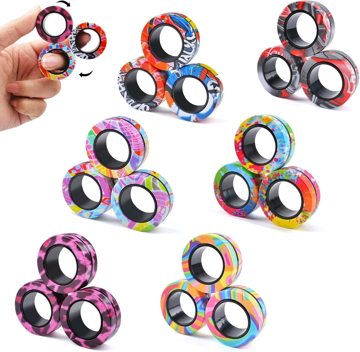 Cevioce 9Pcs Magnetic Rings Fidget Toy Set, ADHD Anxiety Magnetic ...