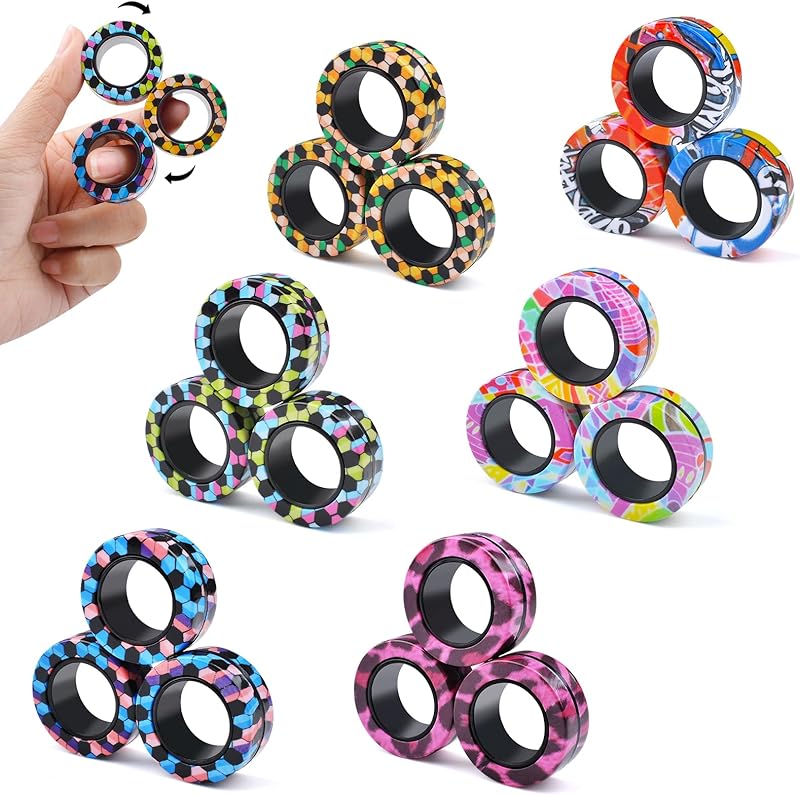 Cevioce 9Pcs Magnetic Rings Fidget Toy Set, ADHD Anxiety Magnetic ...