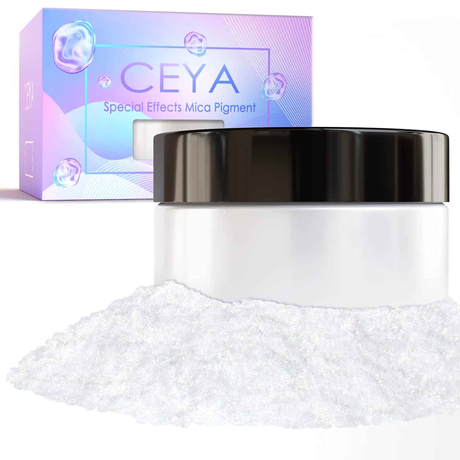 Ceya Interference Mica Powder, 1.8oz/ 50g Ice White Chrome Nail Powder ...