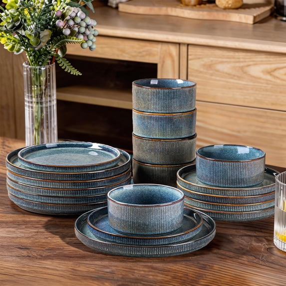 Ceylon Blue Service for 6(18Pcs) Stoneware Dinnerware Set - Walmart.com