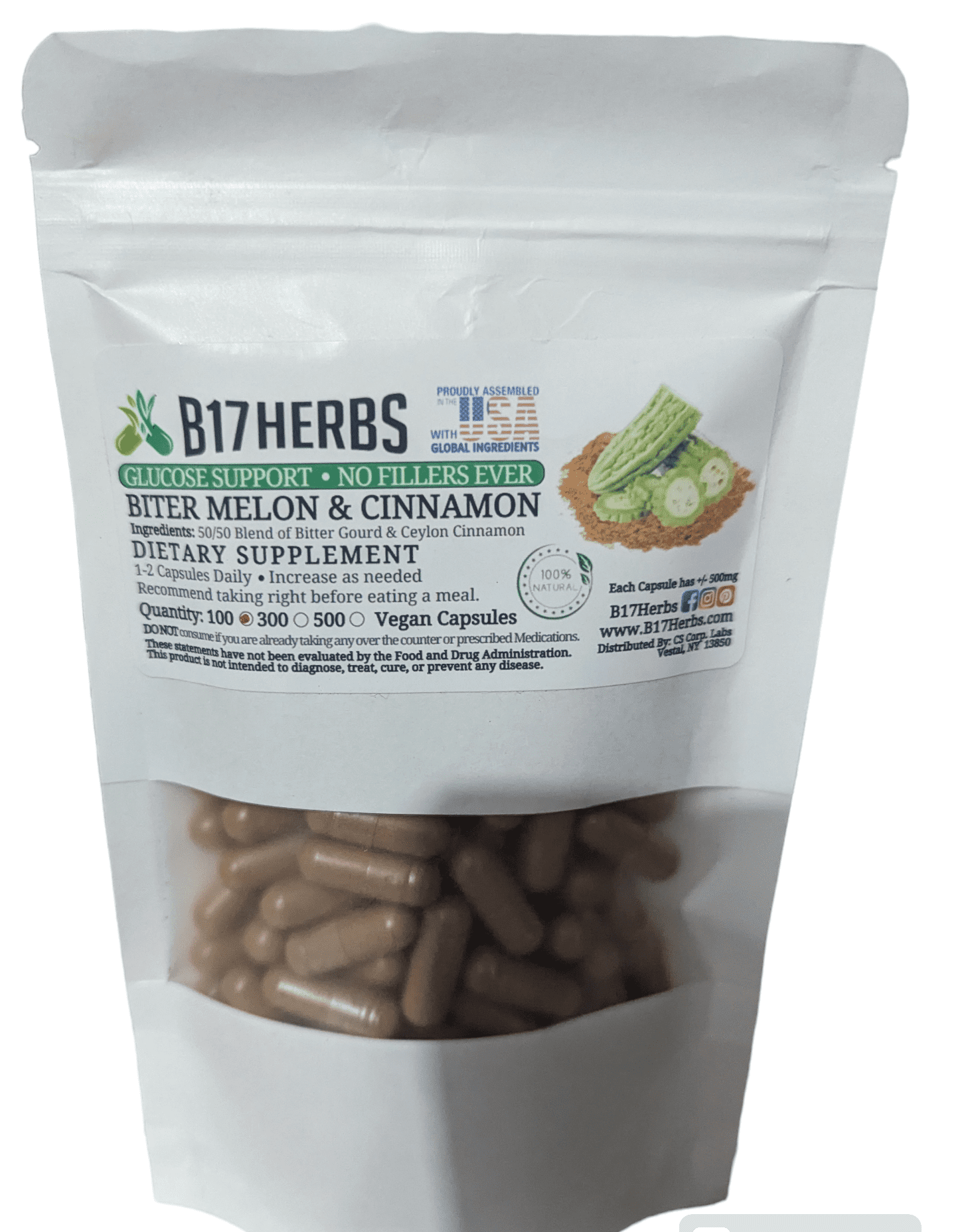 B17 Herbs Ceylon Cinnamon & Bitter Melon Capsules with Vitamin C ...