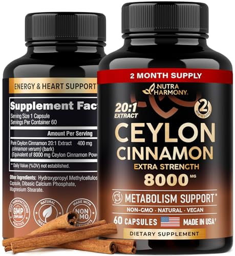 Ceylon Cinnamon Capsules - 8000 mg, Extra Strength - Made in USA ...
