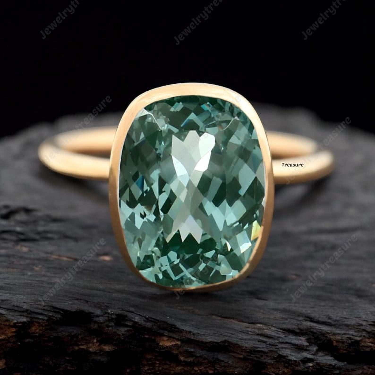 Ceylon Green Spinel Bezel Ring - Cushion Cut Women's Bezel Set Ring ...