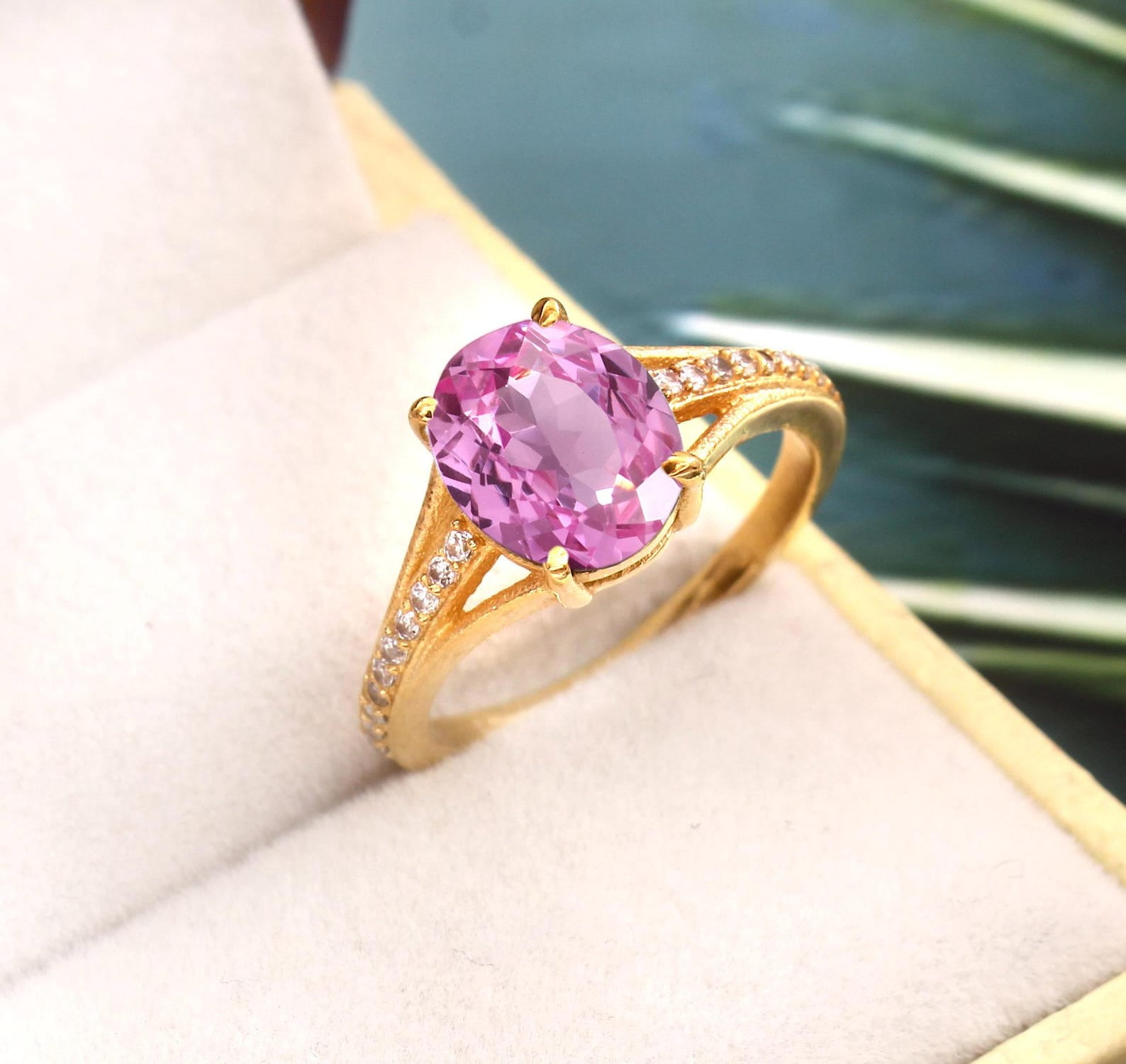 Ceylon Pink Sapphire Ring: Oval Gemstone, Sterling Silver, CZ Accents ...