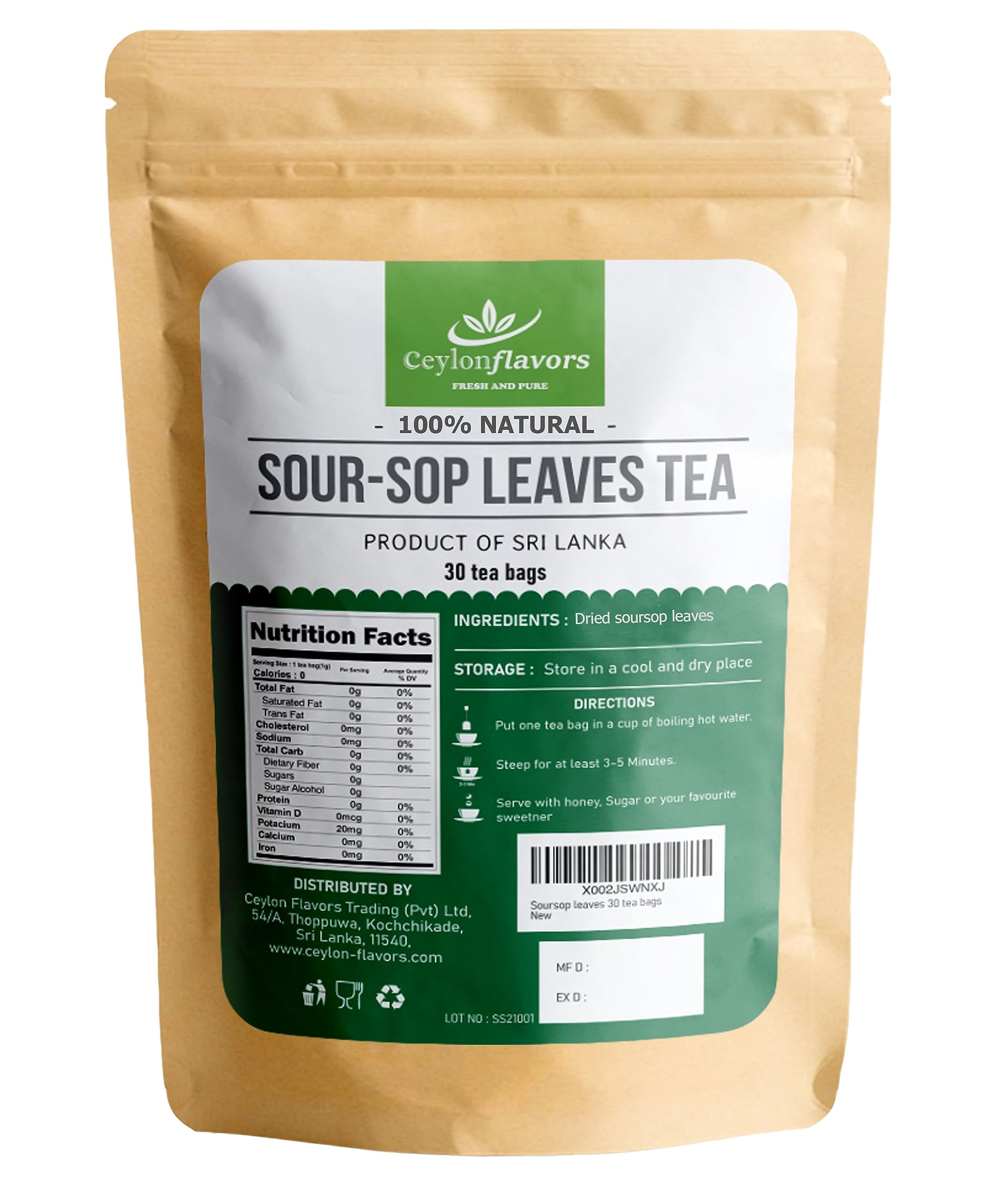 Ceylon Soursop Tea Leaves | 100% Natural Soursop Tea Bags Pack of 30 ...
