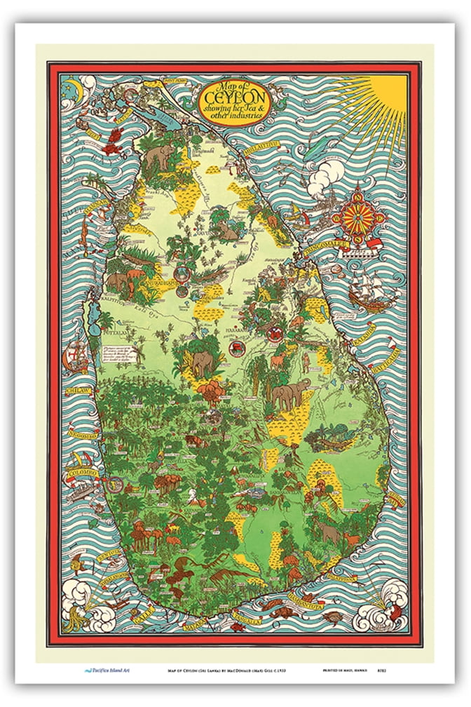 Ceylon (Sri Lanka) - Tea Propaganda Board - Vintage Pictorial Map by ...