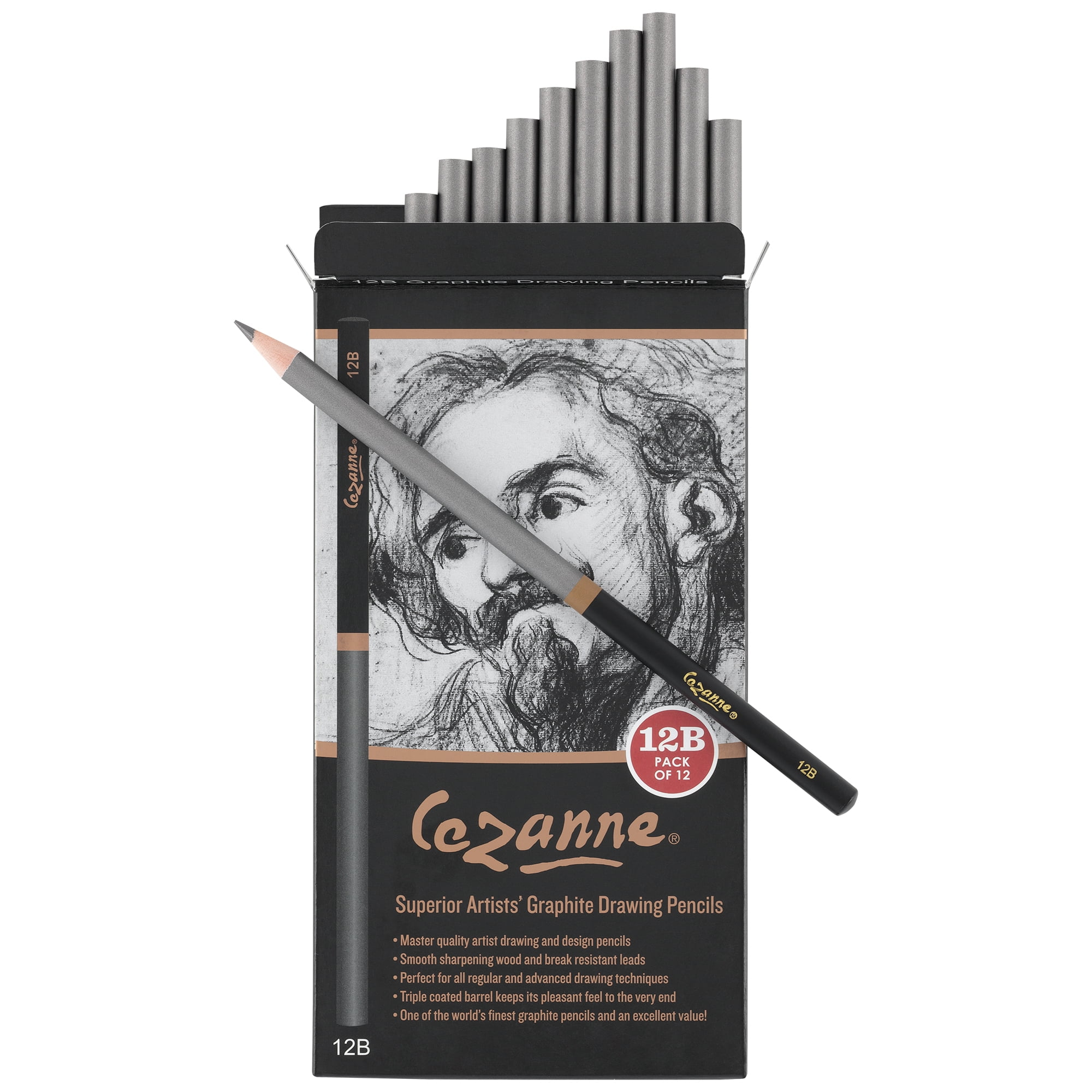 Cezanne Graphite Drawing Pencils Set - 12B, Set of 12 Break-Resistant ...