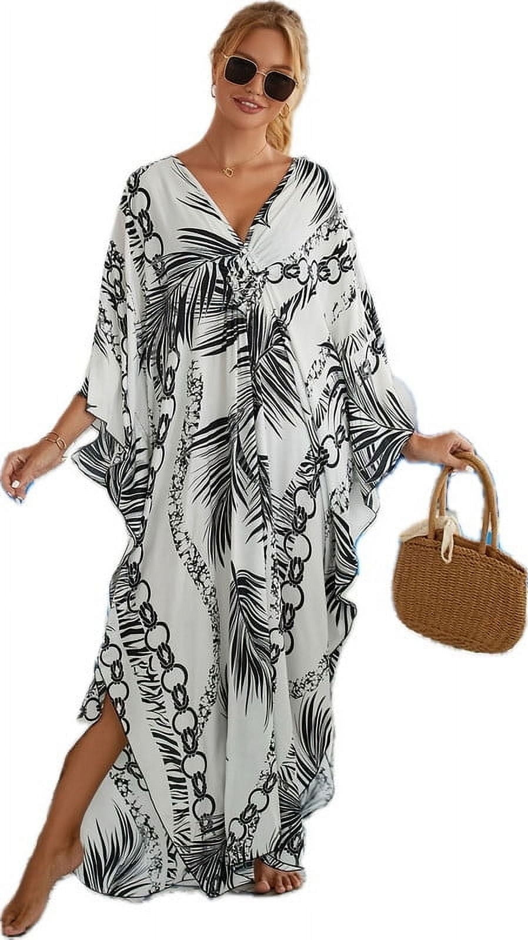 Cfcsrp Caftans for Women Plus size Leaves print Kaftan Dresses Swimsuit ...