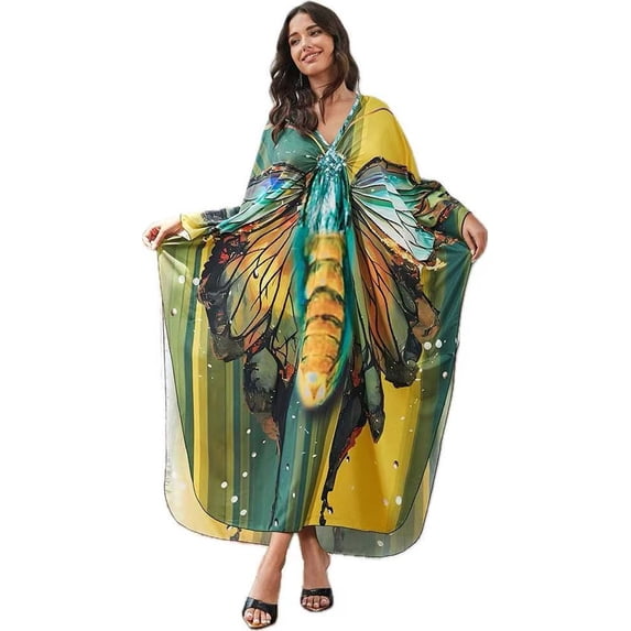 Cfcsrp Caftans for Women Plus size Military Green Butterfly Print ...