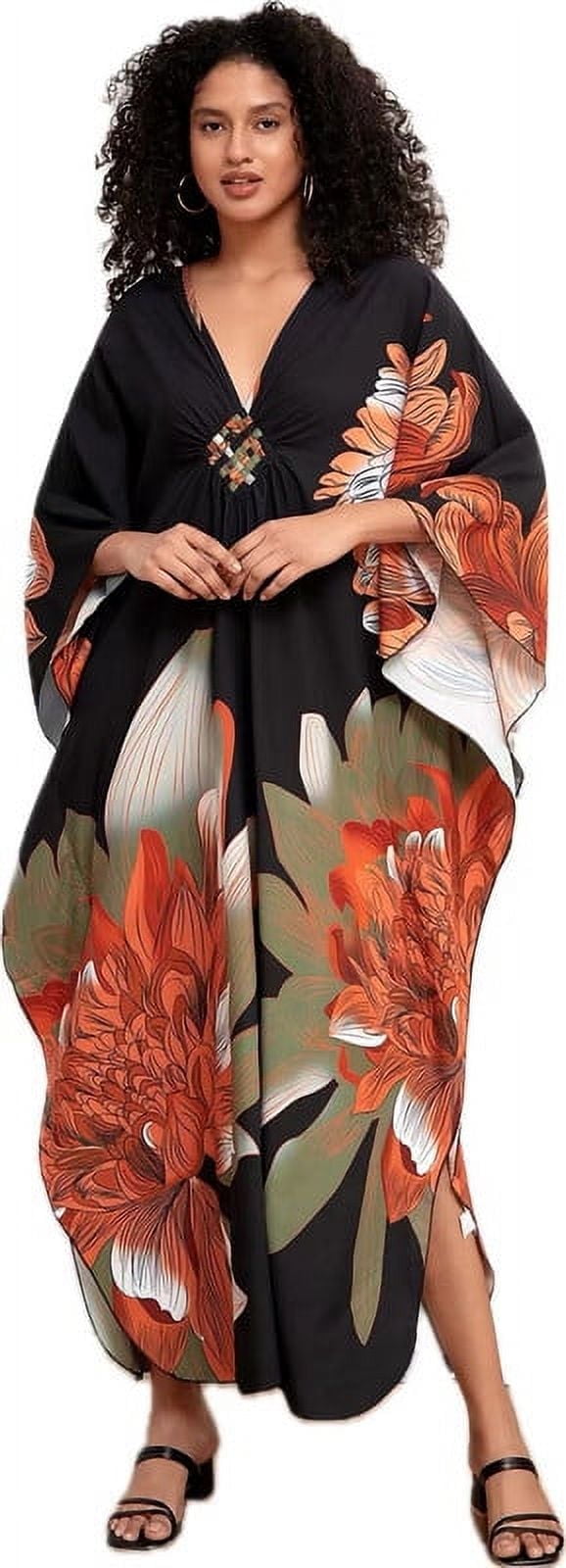 Cfcsrp Caftans for Women Plus size Orange Green Mudan Print Kaftan ...
