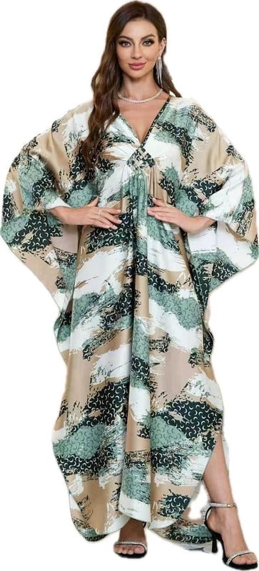 Cfcsrp Caftans for Women Plus size Orange Green Mudan Print Kaftan ...