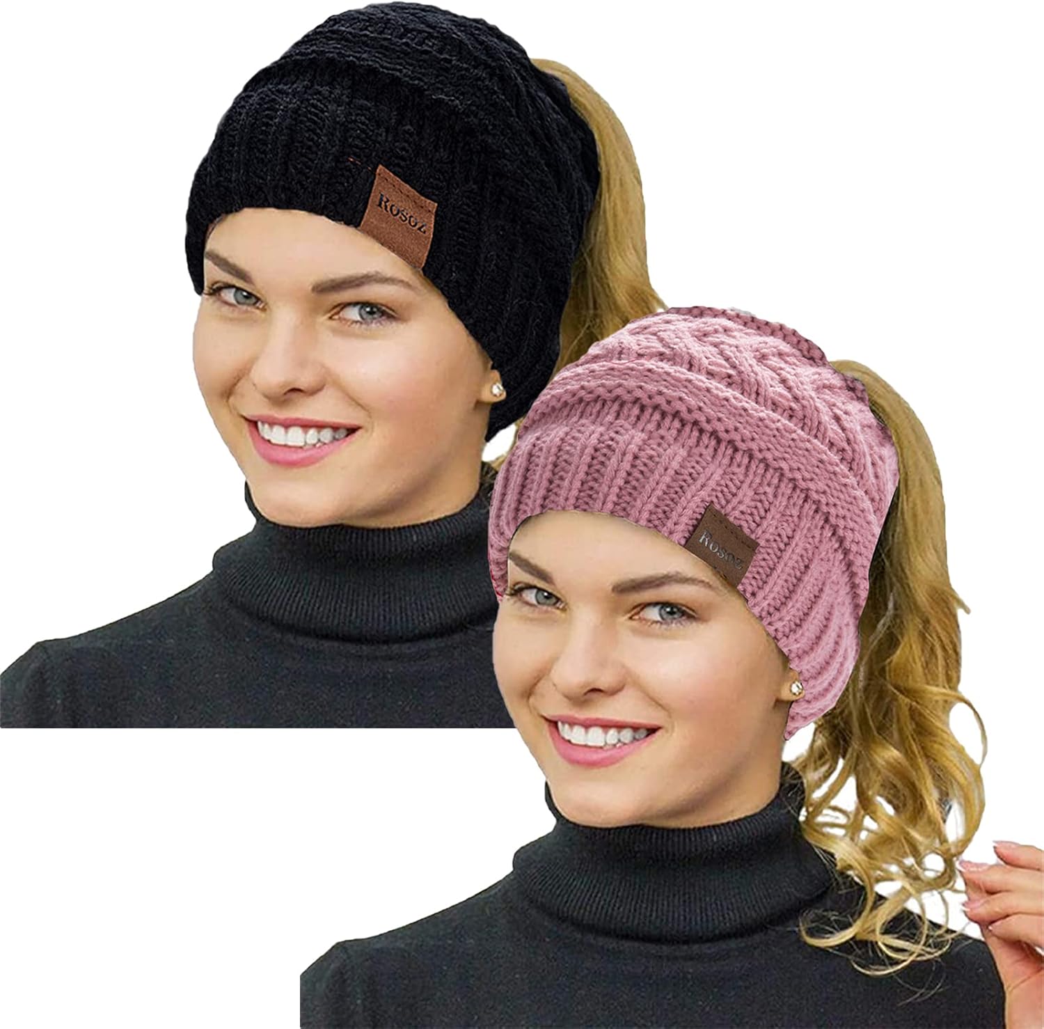 Cfivwiuy 2 Pack Ponytail Beanie for Women,Winter Warm Beanie Tail Soft ...