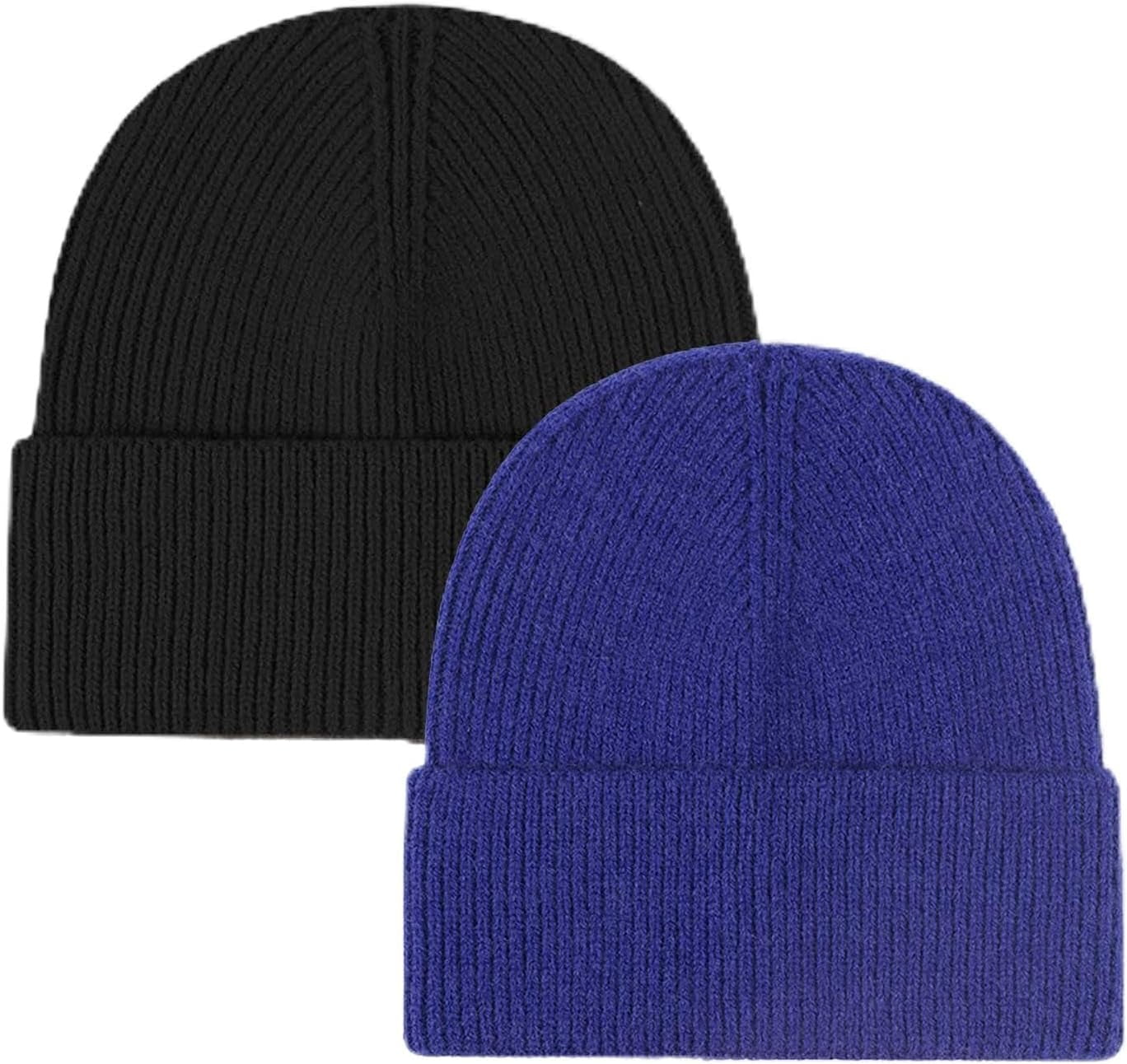 Cfivwiuy 2Pcs Unisex Thick Knitted Beanie for Men Women Cuffed Plain Hat Winter Slouchy Ski ...