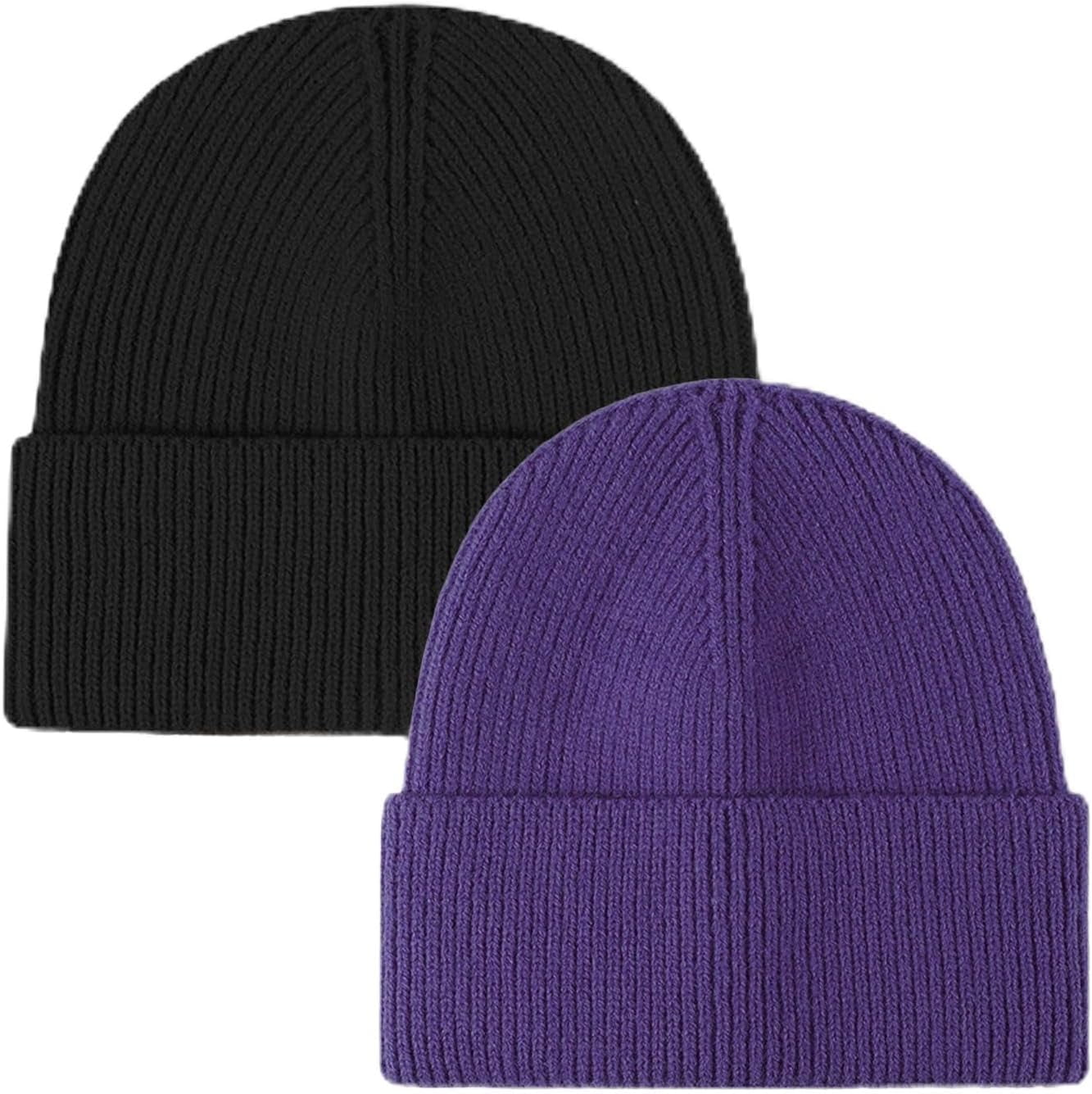 Cfivwiuy 2Pcs Unisex Thick Knitted Beanie for Men Women Cuffed Plain Hat Winter Slouchy Ski ...