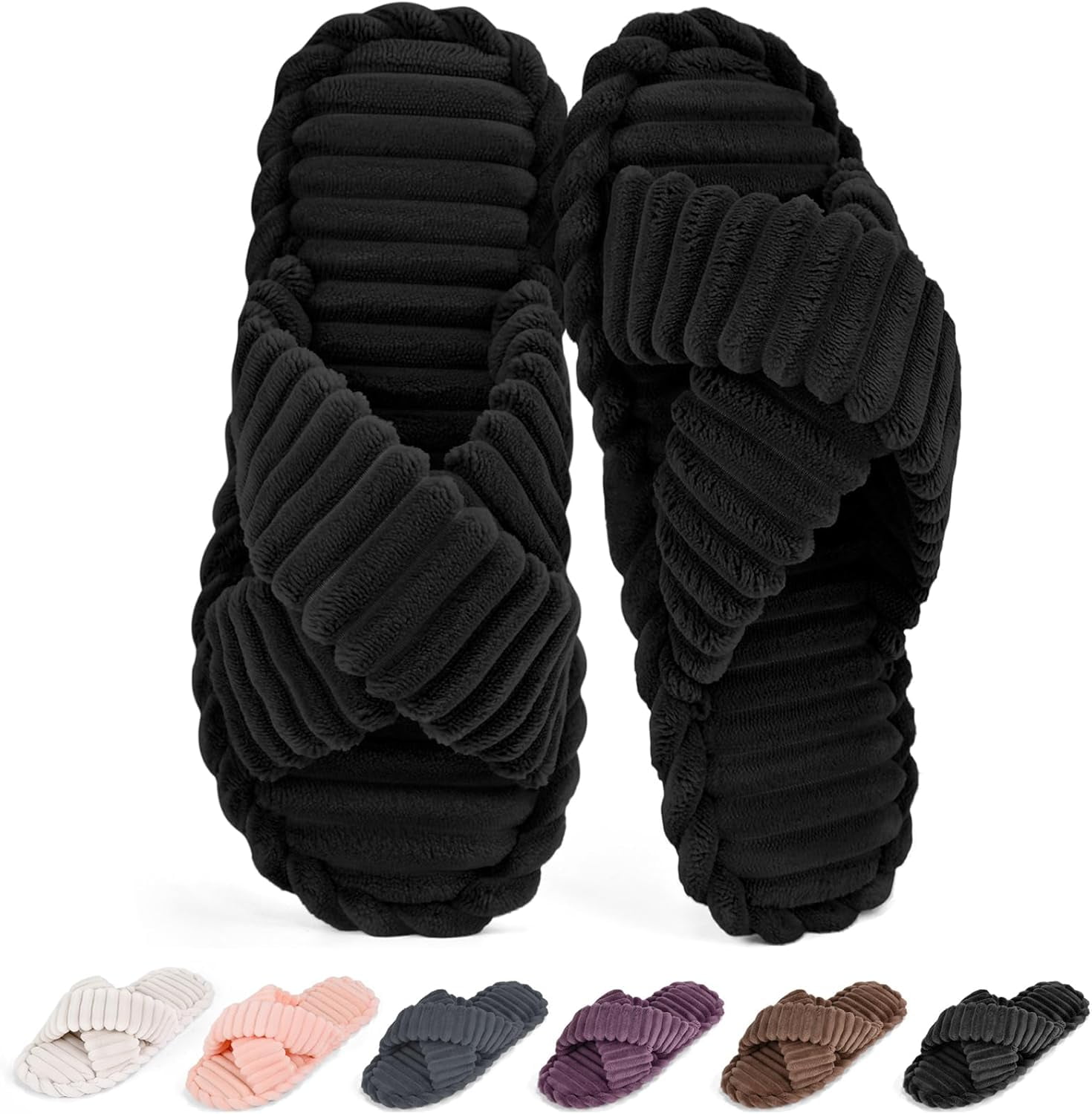 Cfivwiuy Open Toe Slippers for Women Fuzzy Slippers Cross Band Cozy ...