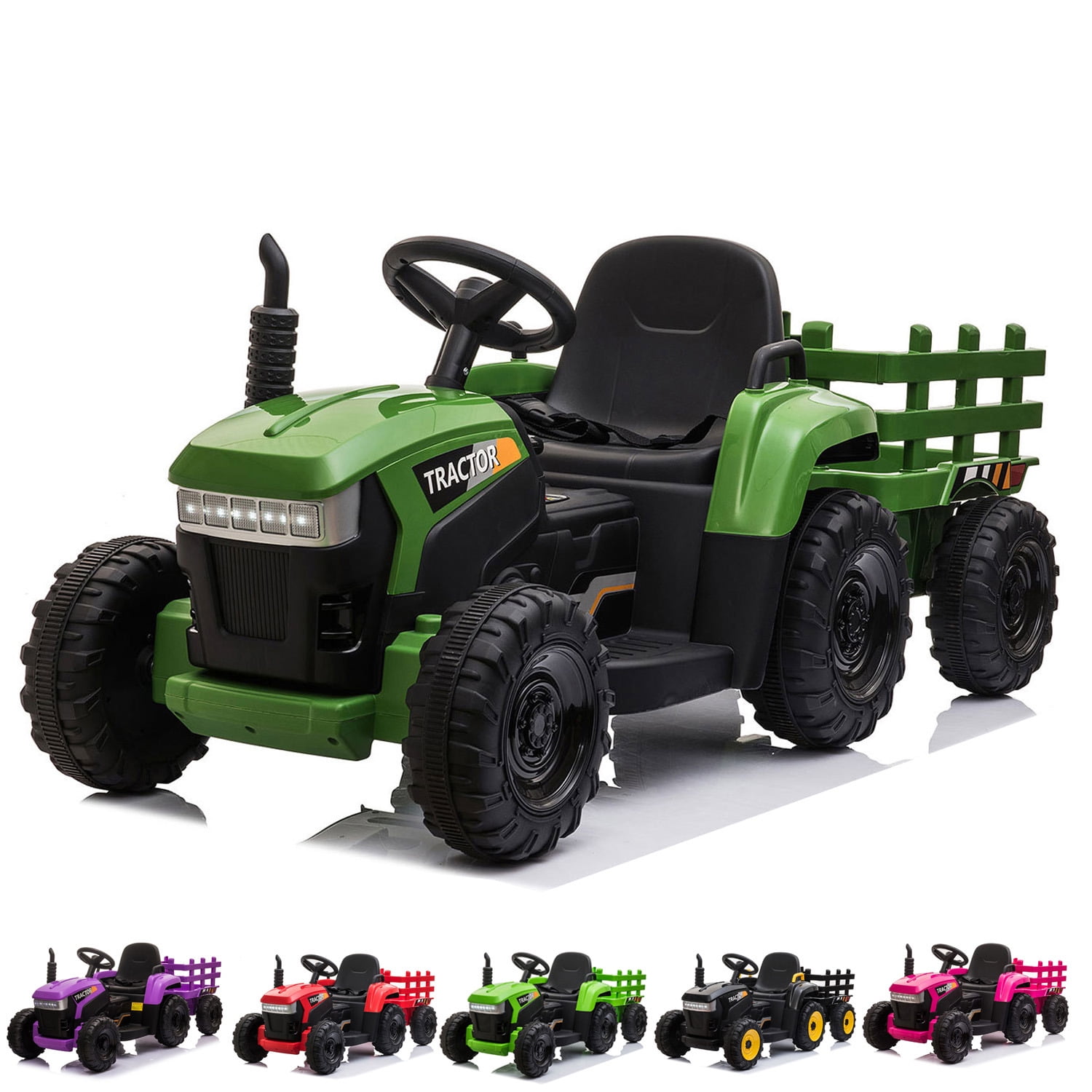 Cfowner 12V Battery-Powered Toy Tractor with Trailer and 35W Dual ...