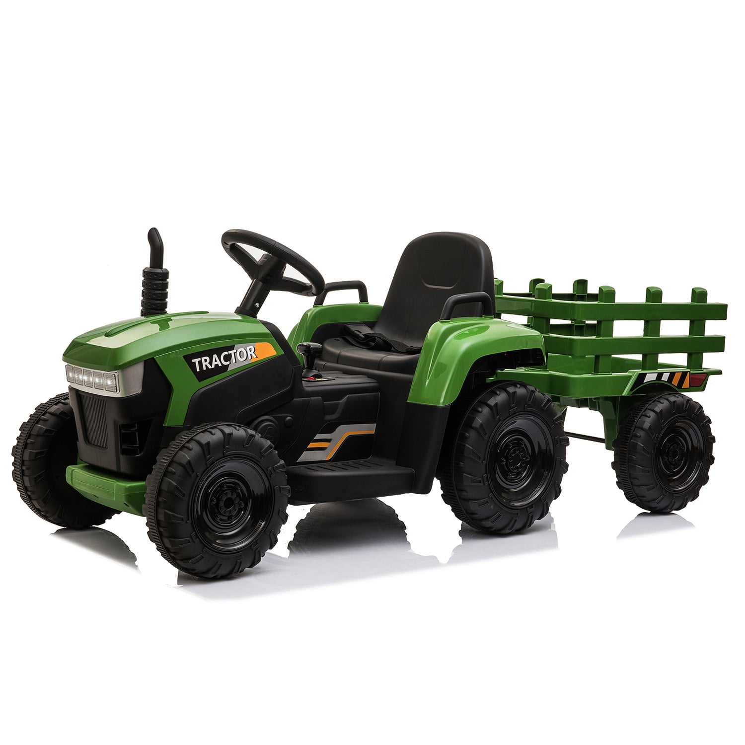 Cfowner Kids 12V Electric Toy Tractor with Trailer, 35W Dual Motors, 3 ...