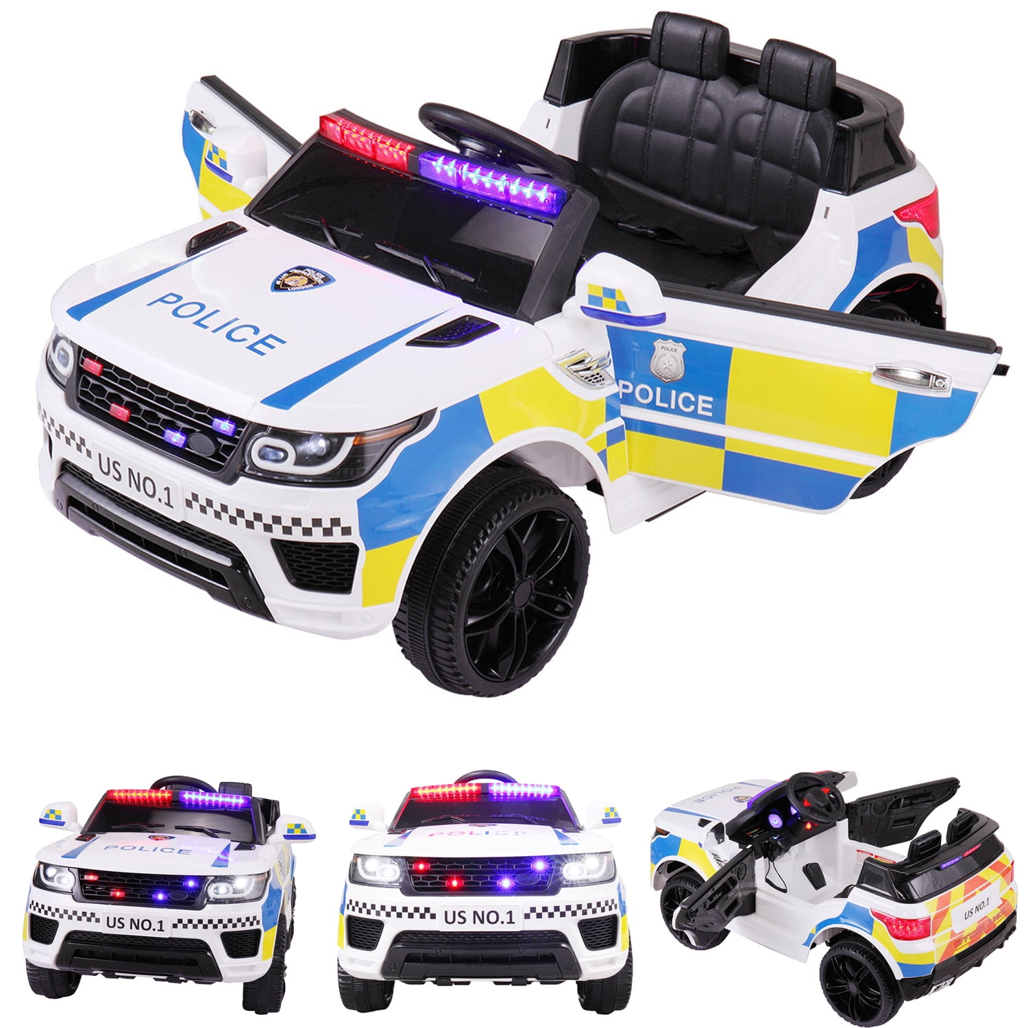 Cfowner 12V Kid Ride On Police Cop Car Battery Powered Electric Truck ...