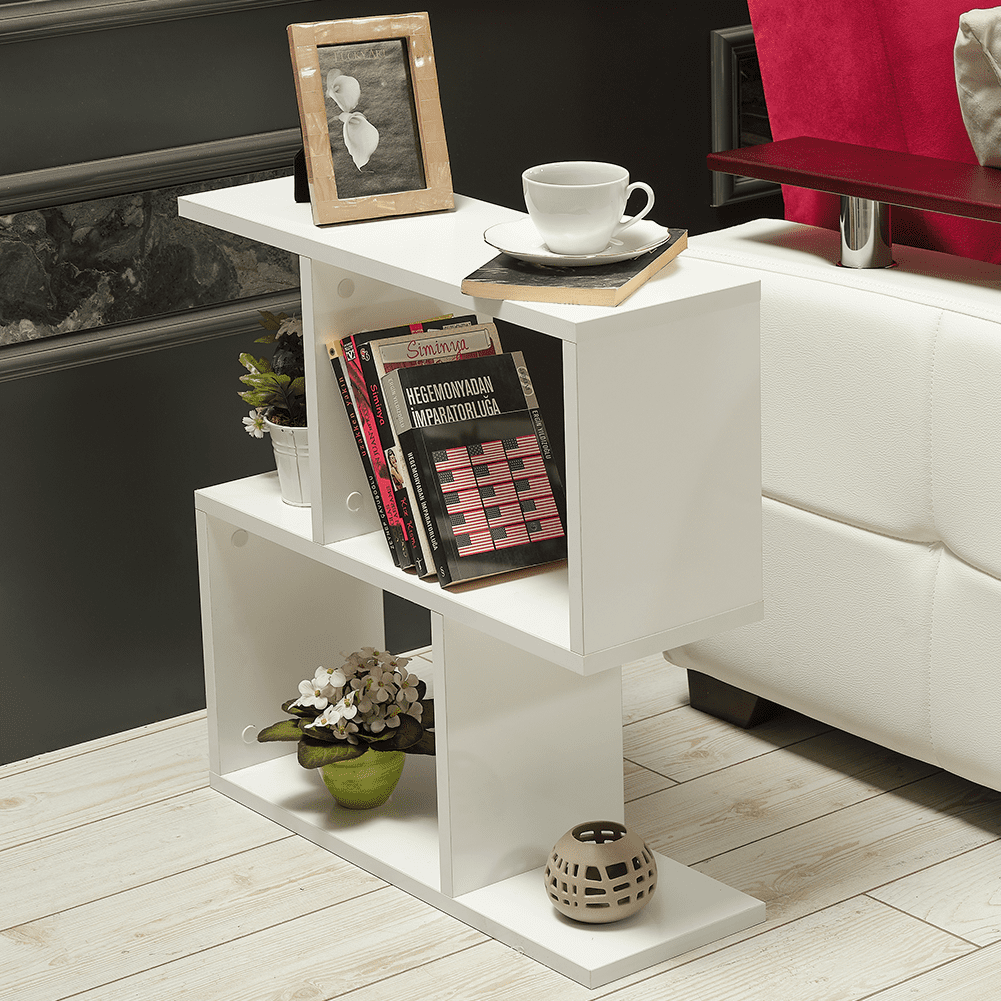 Cfowner 2-tier Free Standing S-Shaped Bookcase Storage Rack Wooden ...