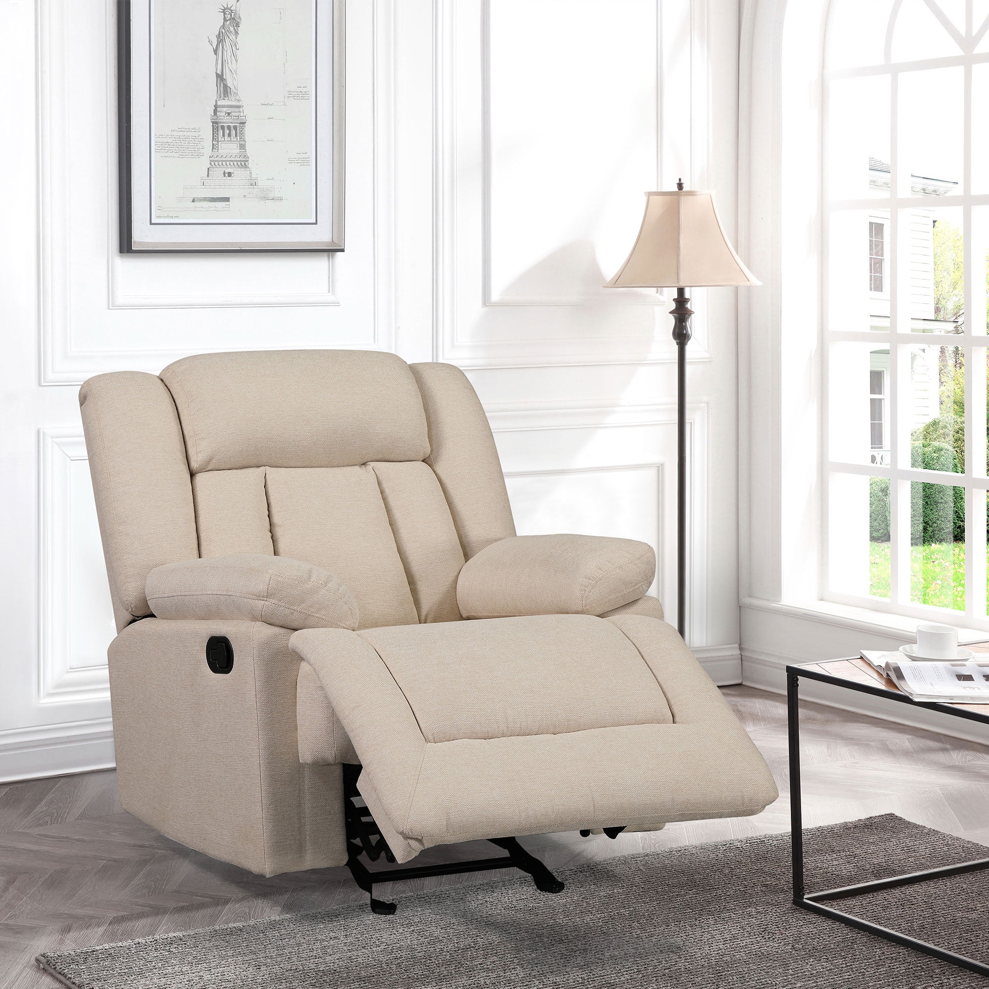 Cfowner Fabric Recliner Chair for Living Room, Reclining Home Theater ...