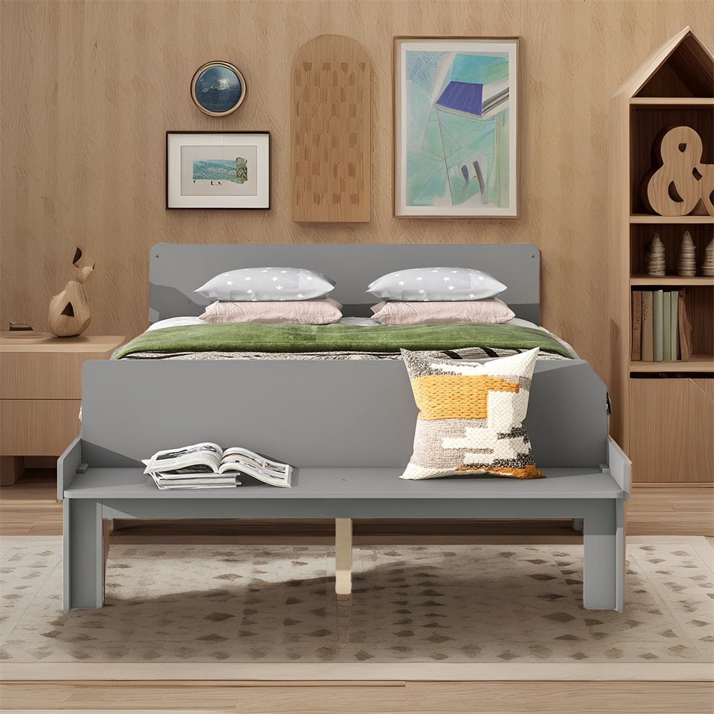 Cfowner Full Platform Bed Frame with Footboard Bench, Gray - Walmart.com