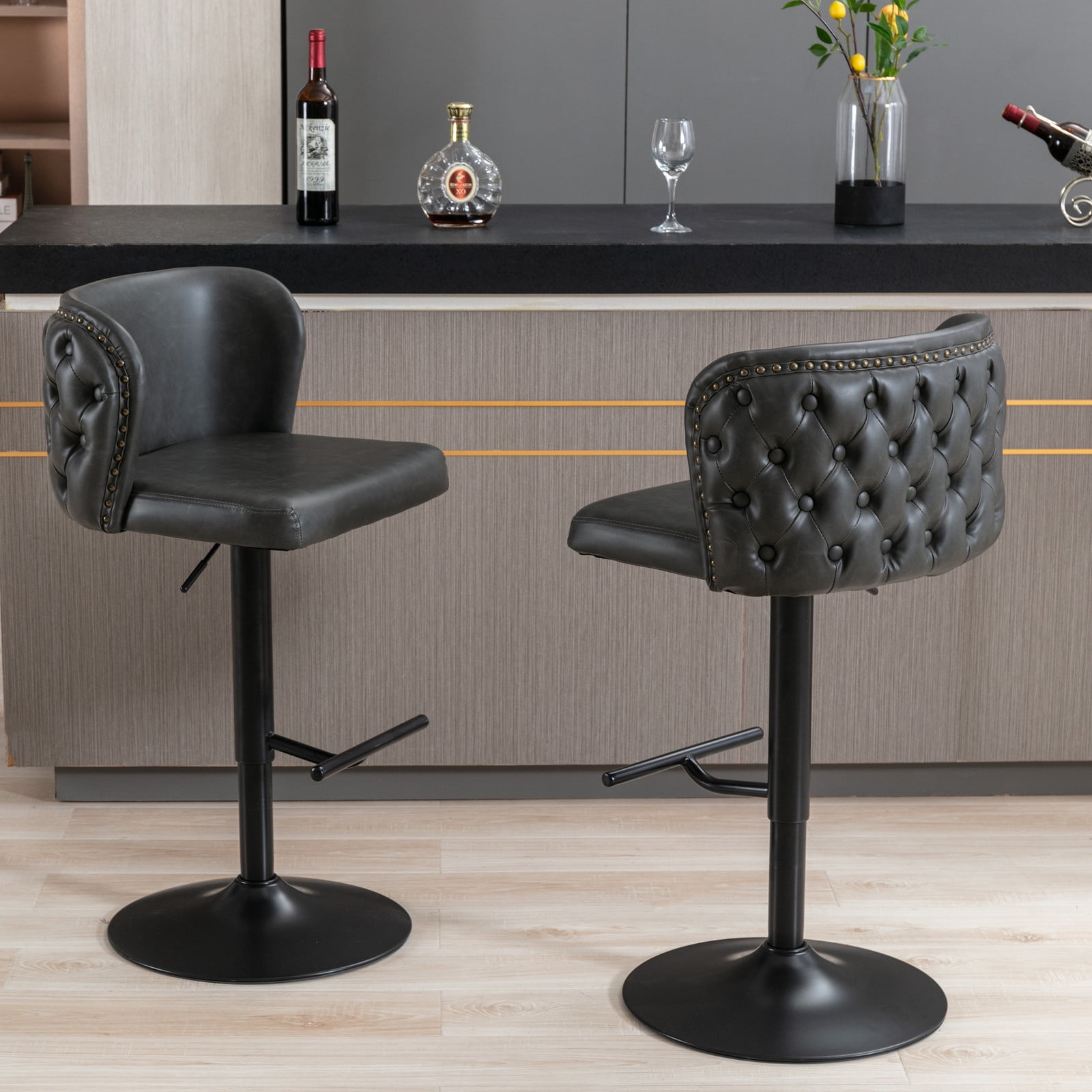 Cfowner Modern PU Upholstered Adjustable Bar Stools Set of 2, Counter ...